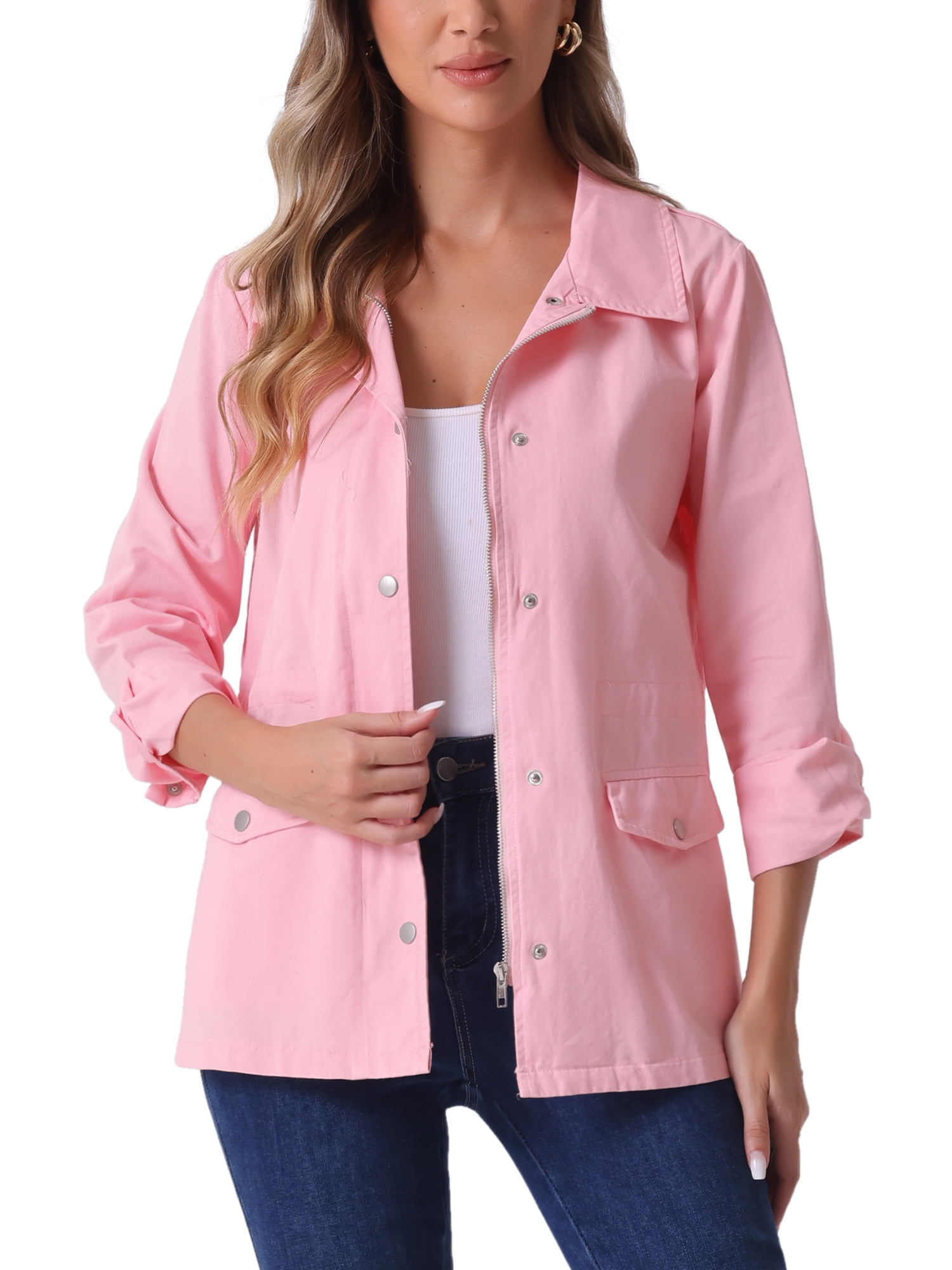 INSPIRE CHIC Women's Utility Jackets Drawstring Waist Flap Pocket Zip ...