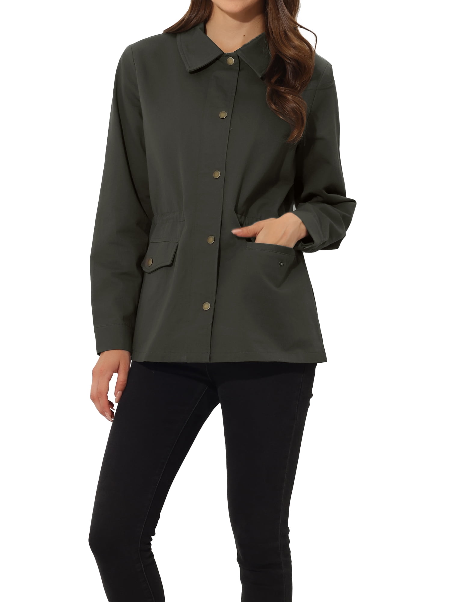 INSPIRE CHIC Women's Utility Jackets Drawstring Waist Flap Pocket Zip ...