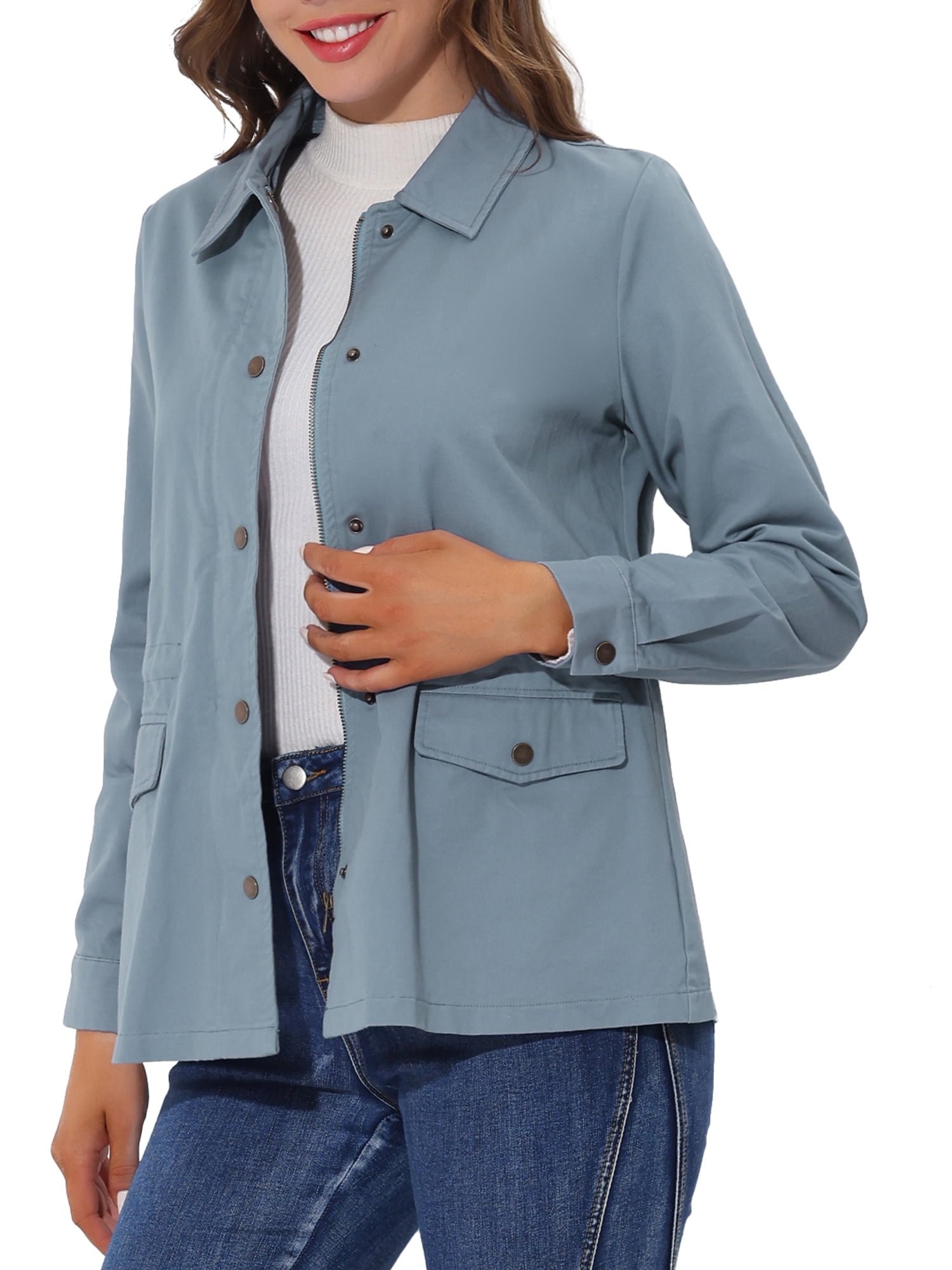 INSPIRE CHIC Women's Utility Jackets Drawstring Waist Flap Pocket Zip ...