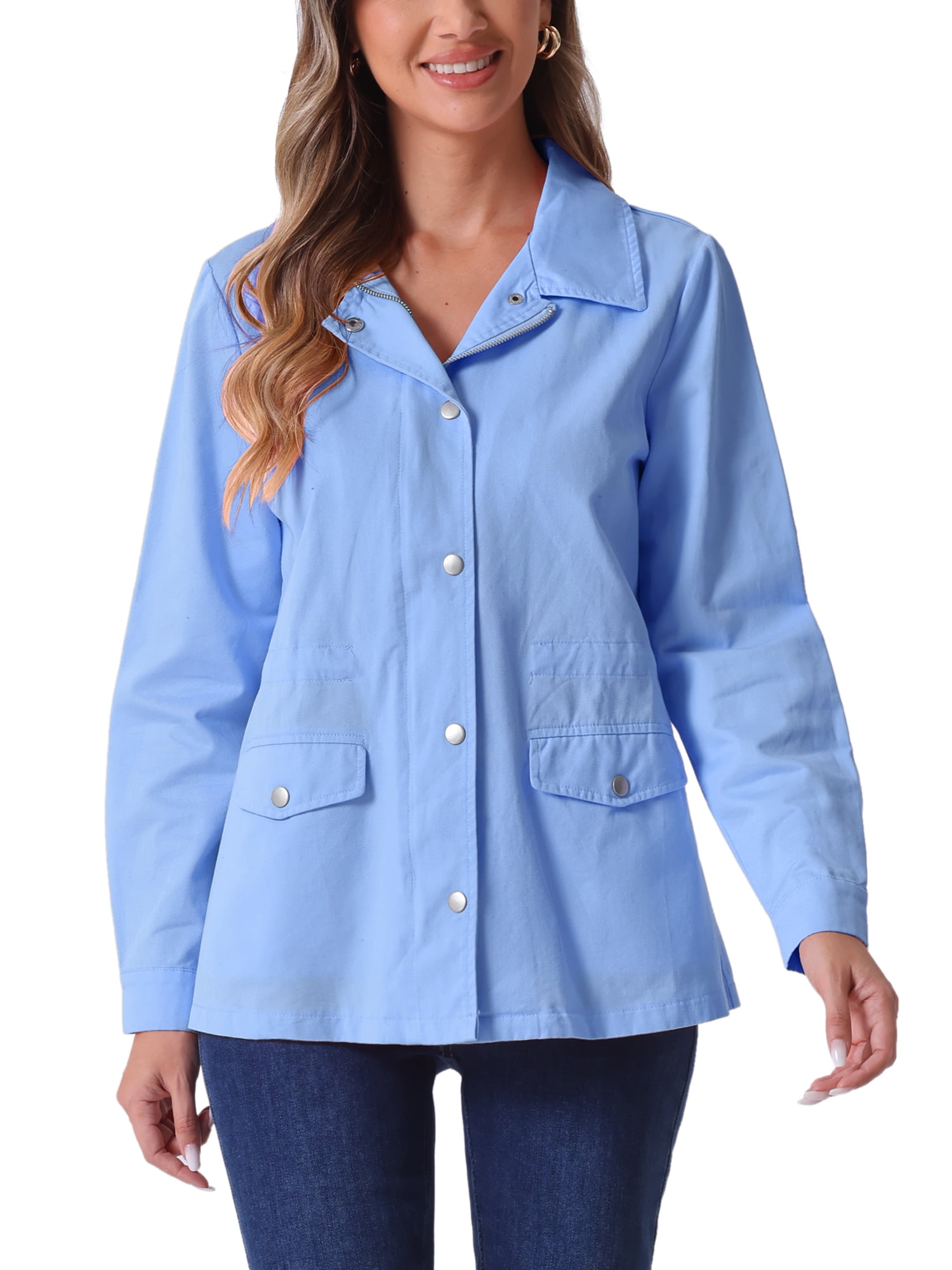 INSPIRE CHIC Women's Utility Jackets Drawstring Waist Flap Pocket Zip ...