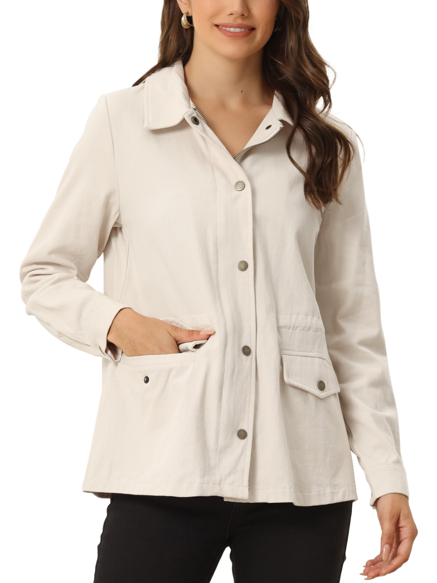 INSPIRE CHIC Women's Utility Jackets Drawstring Waist Flap Pocket Zip ...