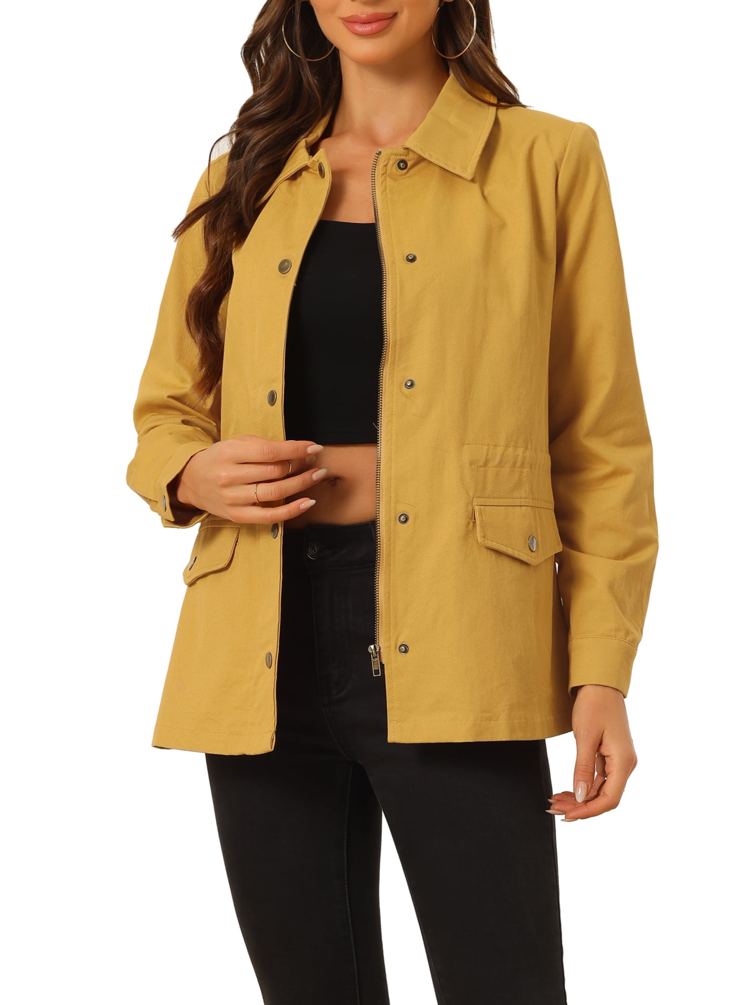 INSPIRE CHIC Women's Utility Jackets Drawstring Waist Flap Pocket Zip ...