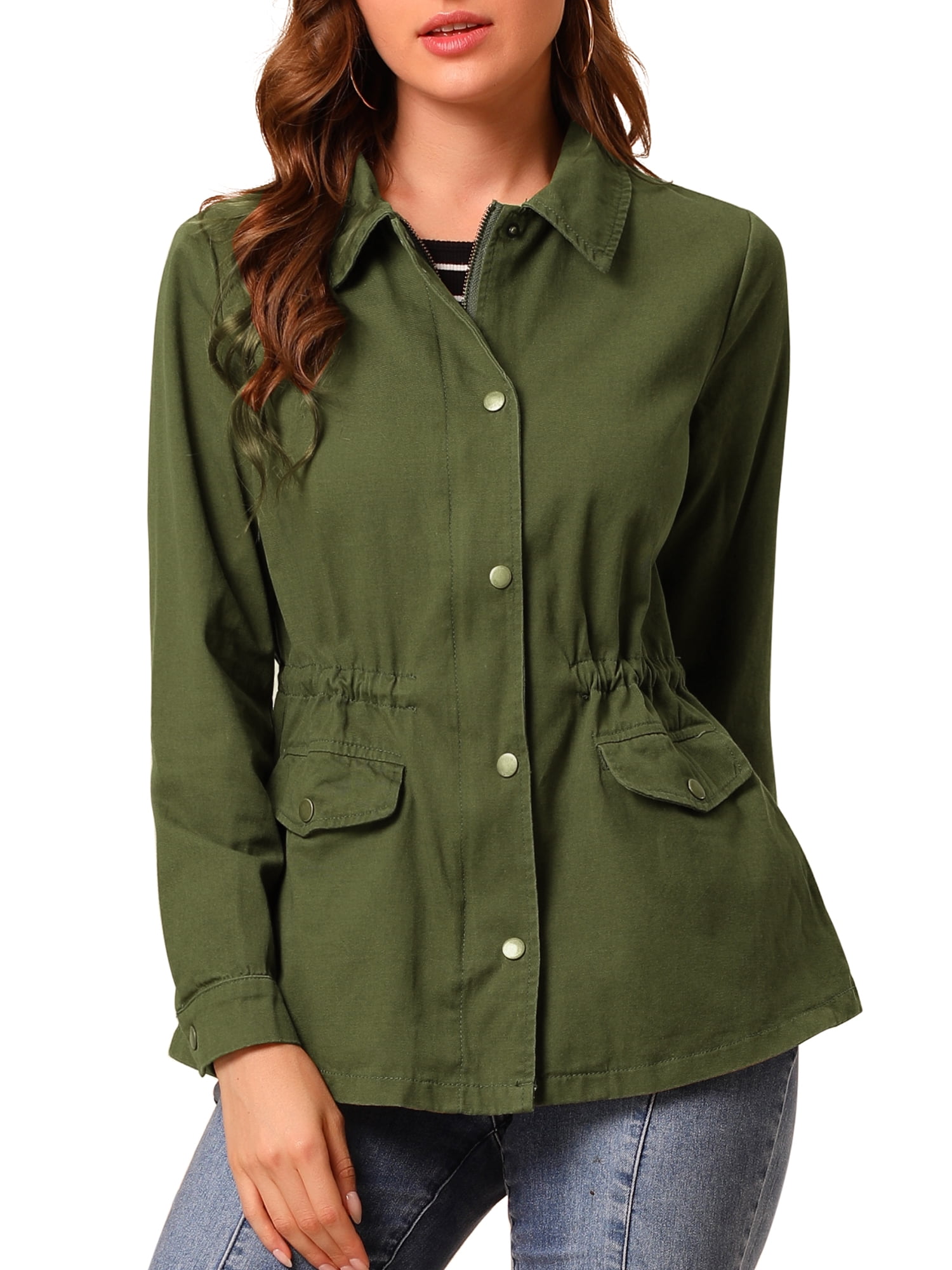 INSPIRE CHIC Women's Utility Jackets Drawstring Waist Flap Pocket Zip ...