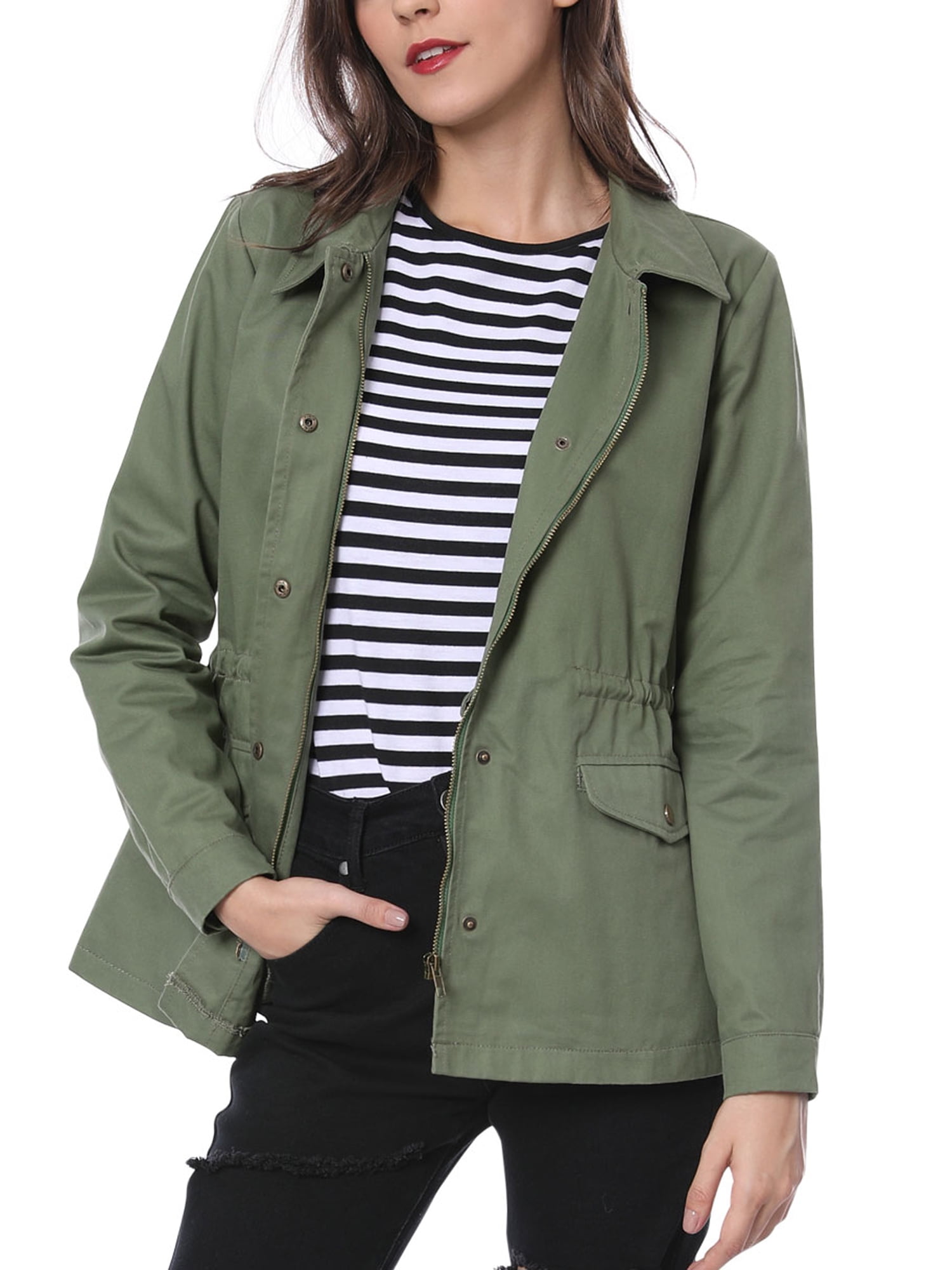 Allegra K Women's Drawstring Waist Flap Pocket Zip Button Utility ...