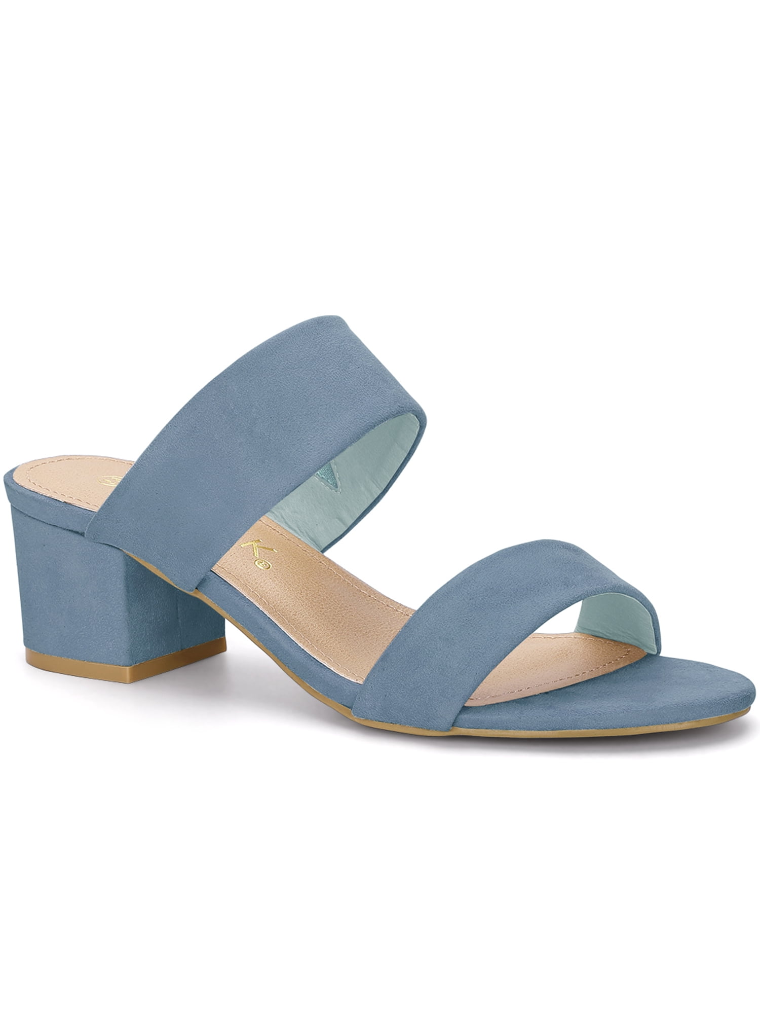 BLISSFUL STEP Women's Shoes Dual Straps Mid Block Heel Slide Sandals ...