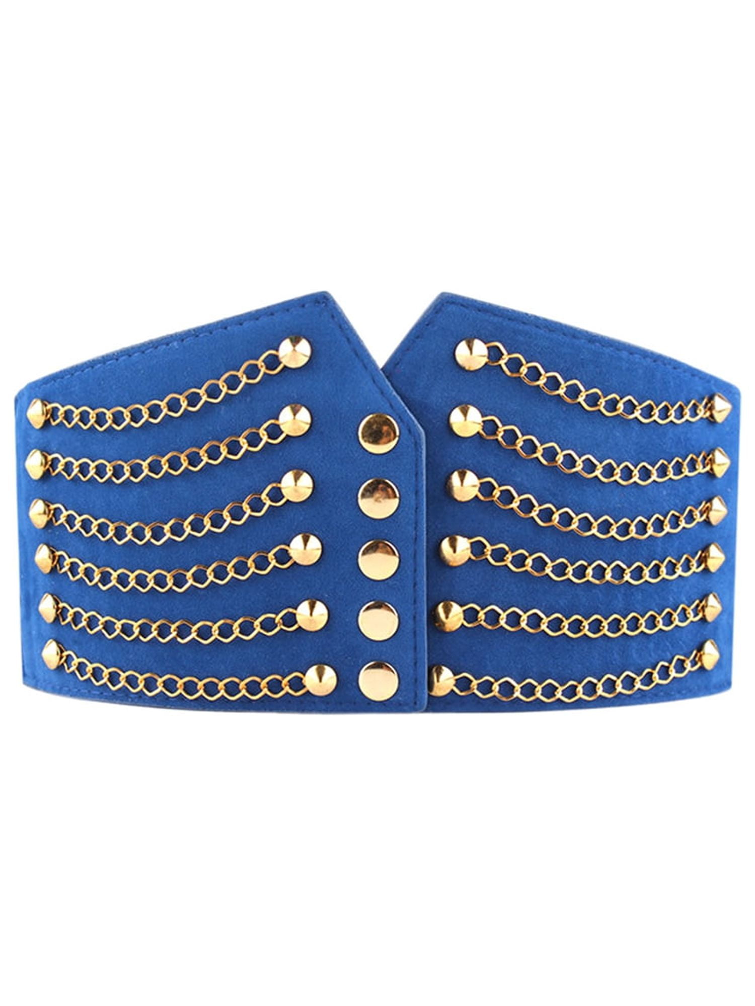 INSPIRE CHIC Women's Elastic High Waist Belt Tone Rivet Chain Front ...