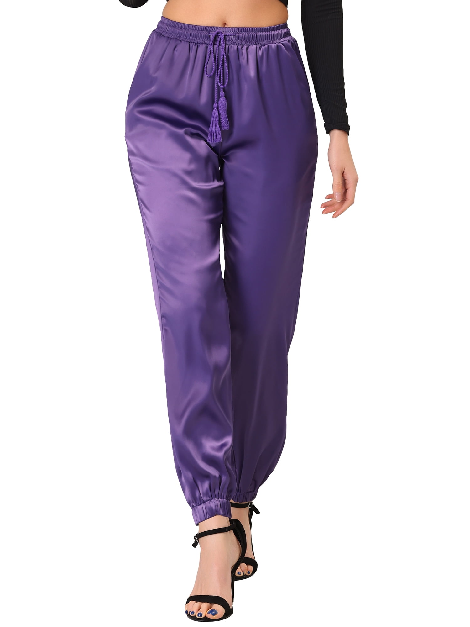 INSPIRE CHIC Women's Elastic Waist Casual Athleisure Pants Ankle Length ...
