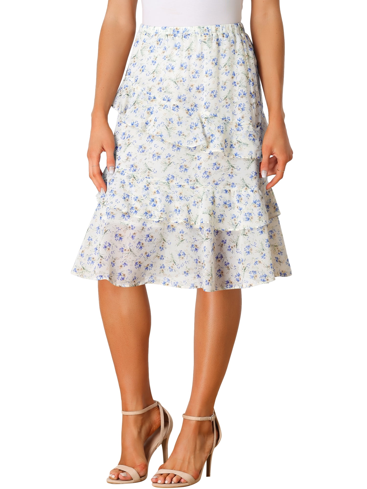 INSPIRE CHIC Women's Elastic Waist Ruffle Hem Layered Chiffon Midi ...