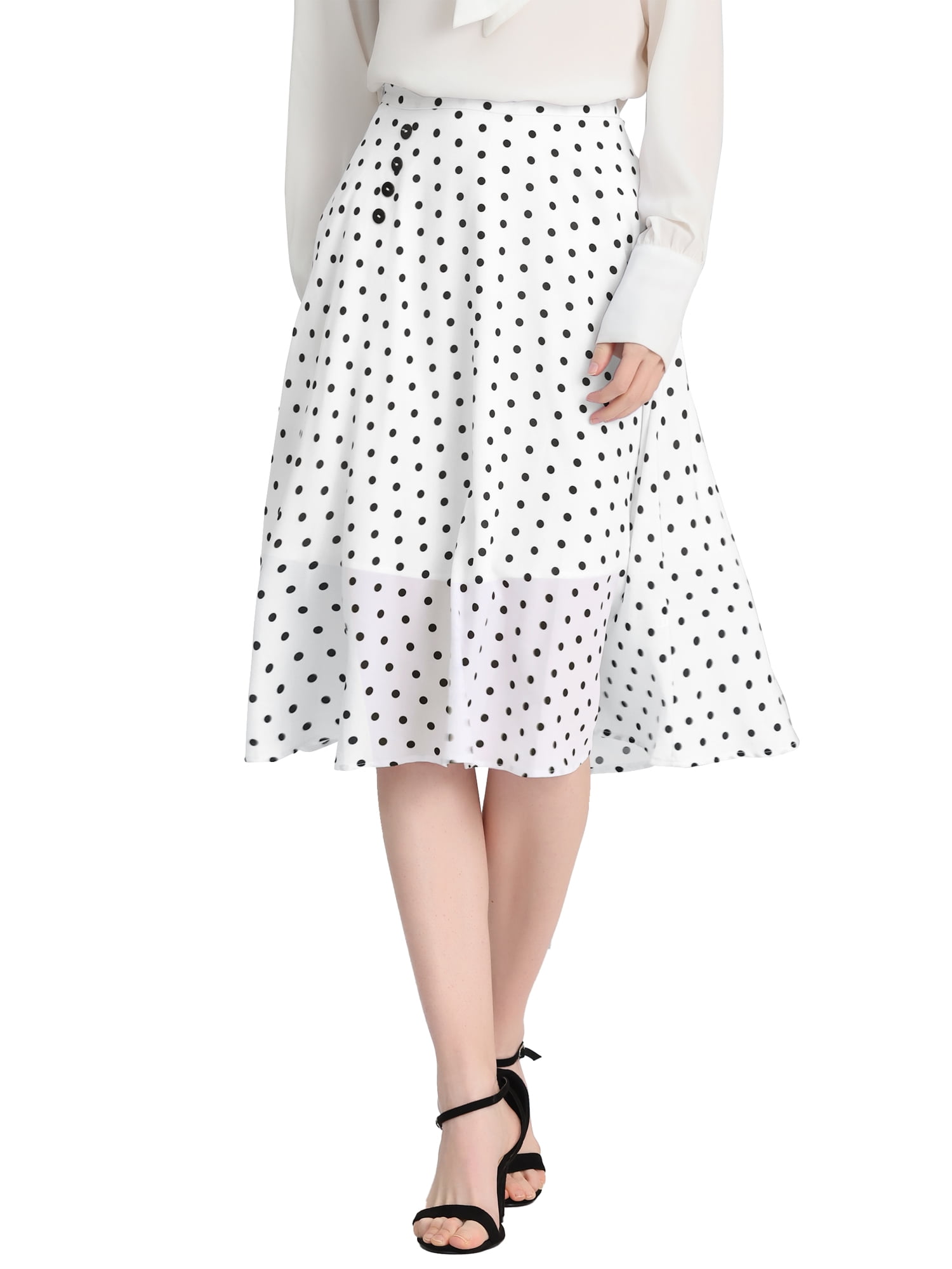 INSPIRE CHIC Women's Elastic Waist Zipper Polka Dots Casual Midi Skirt ...