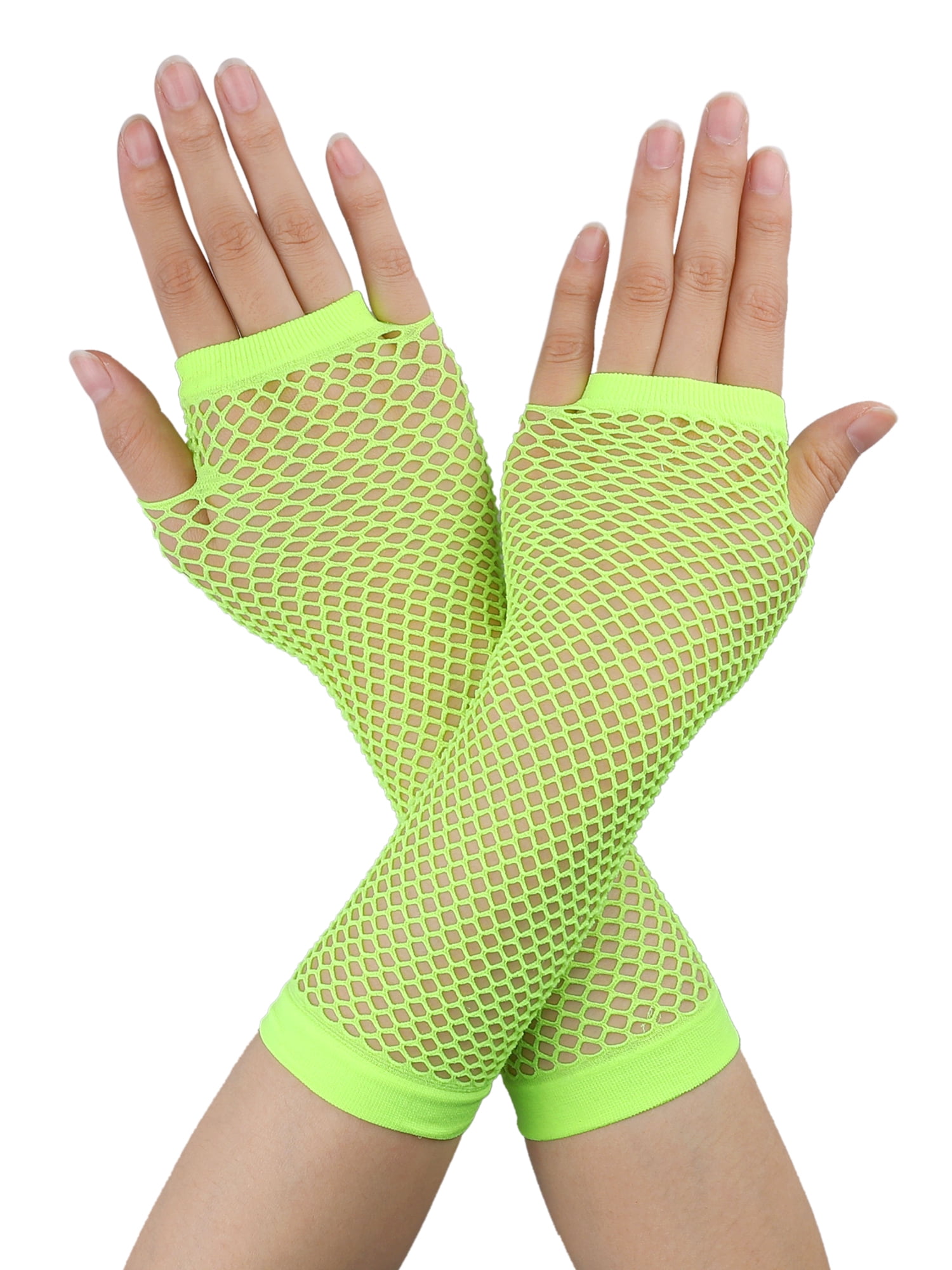 Allegra K Women's Elbow Length Fingerless Fishnet Thumbhole Gloves ...
