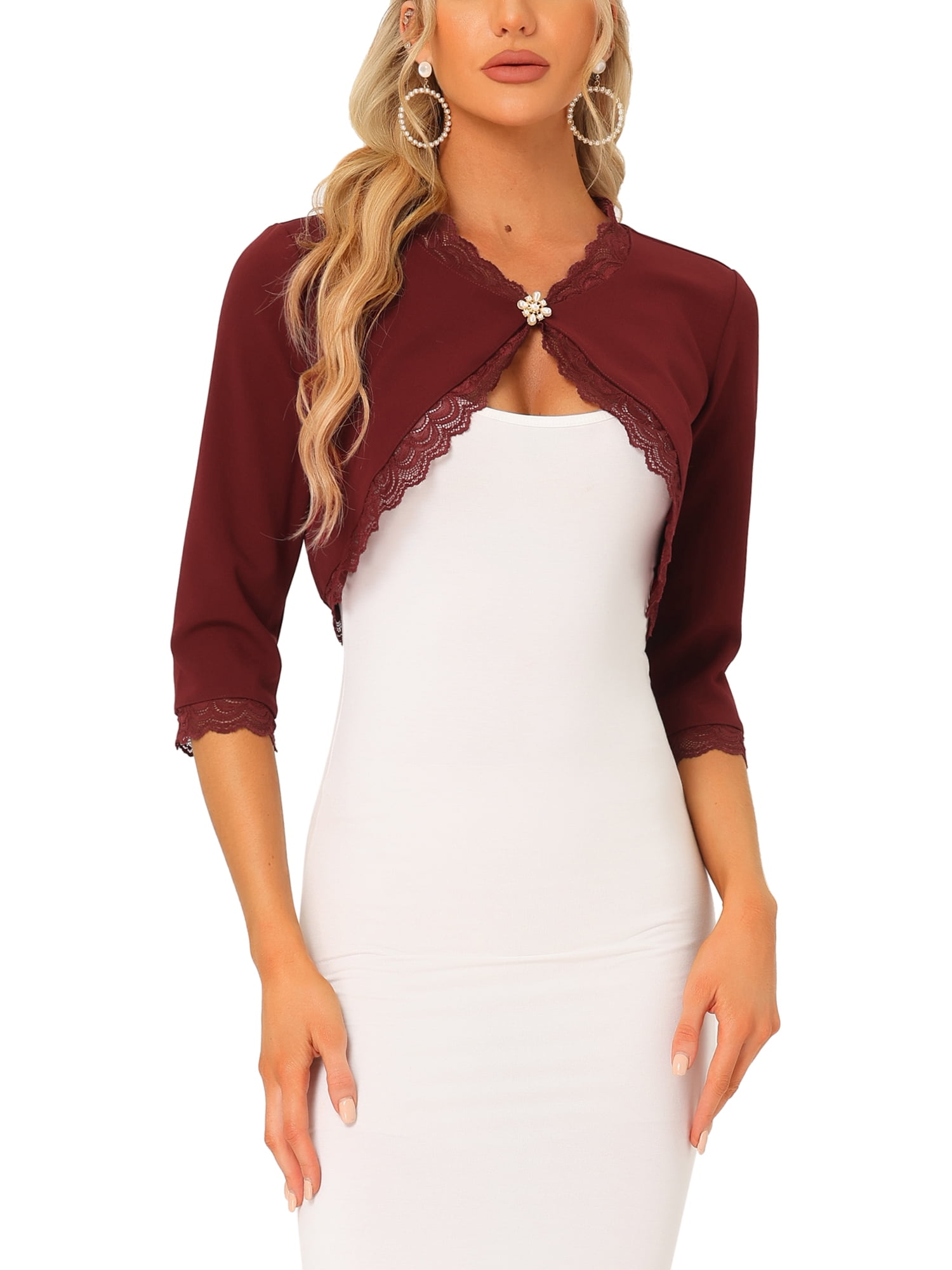 INSPIRE CHIC Women's Elegant 3/4 Sleeve Cropped Shrugs Vintage Lace ...