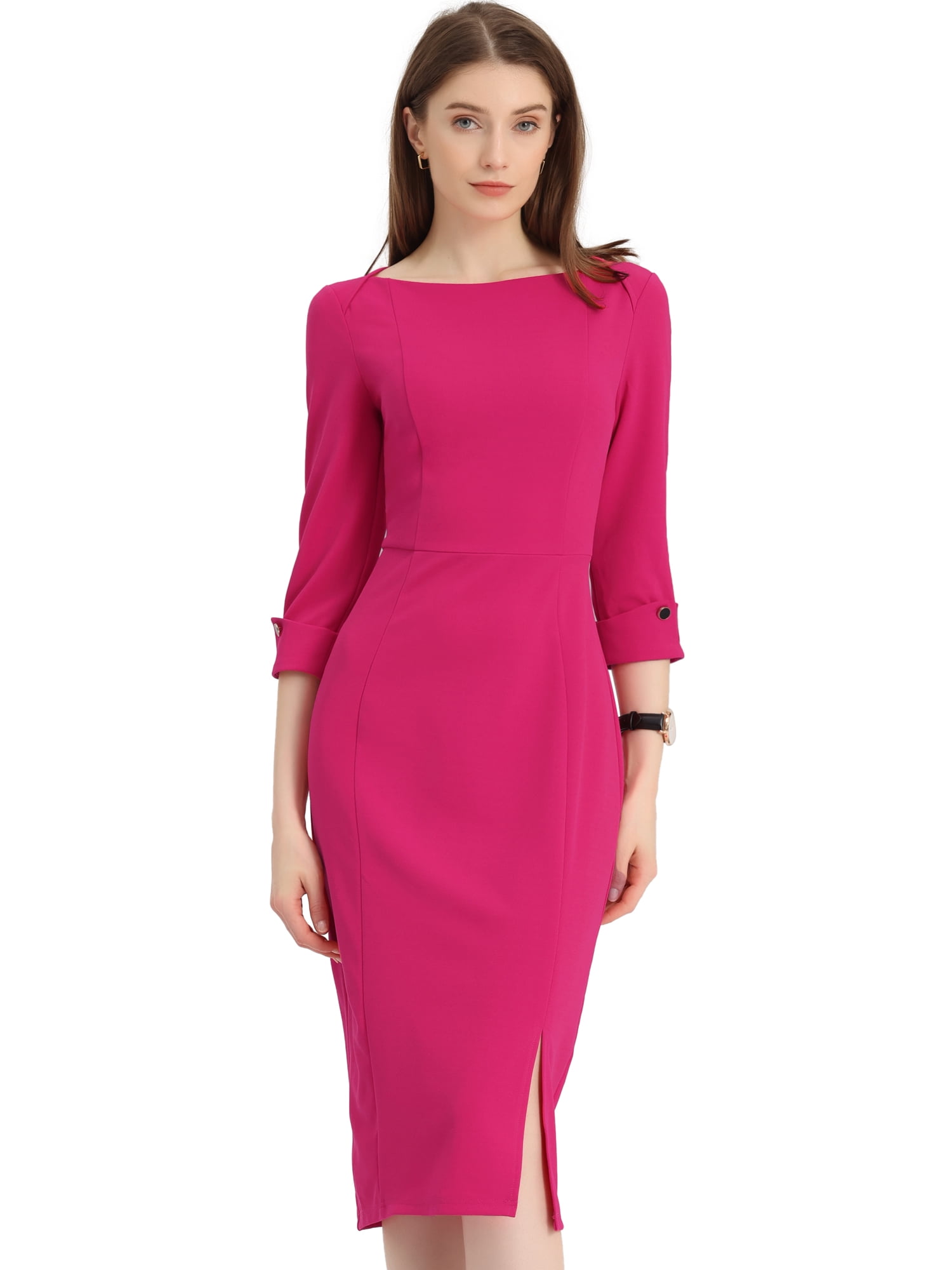 Allegra K Women's Elegant Boat Neck 3/4 Sleeves 2024 Wear to Work Midi ...