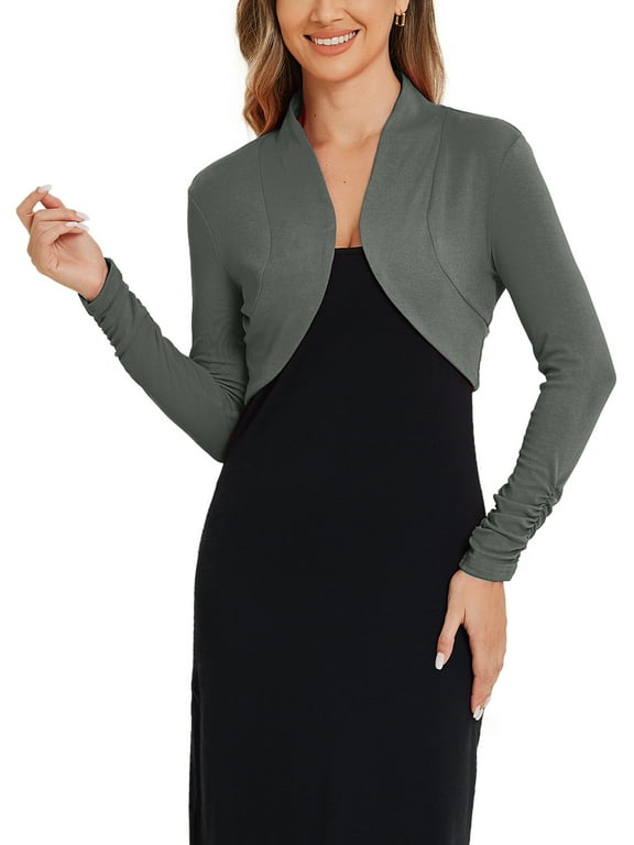 Allegra K Women's Ruched Short Sleeve Shrugs Bolero Cropped Open Front Cardigan - Walmart.com