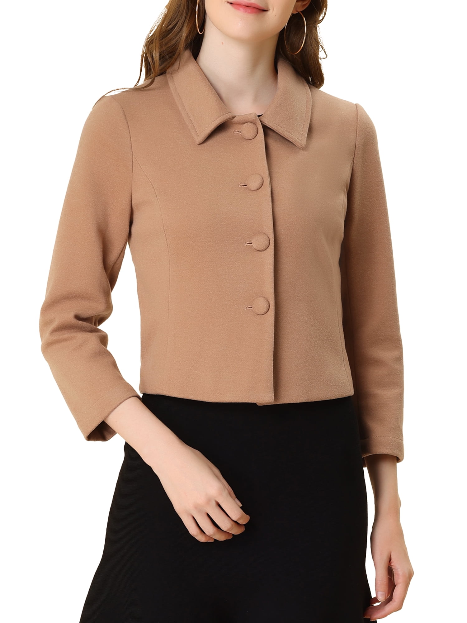 INSPIRE CHIC Women's Elegant Button Down Point Collar Short Bomber ...