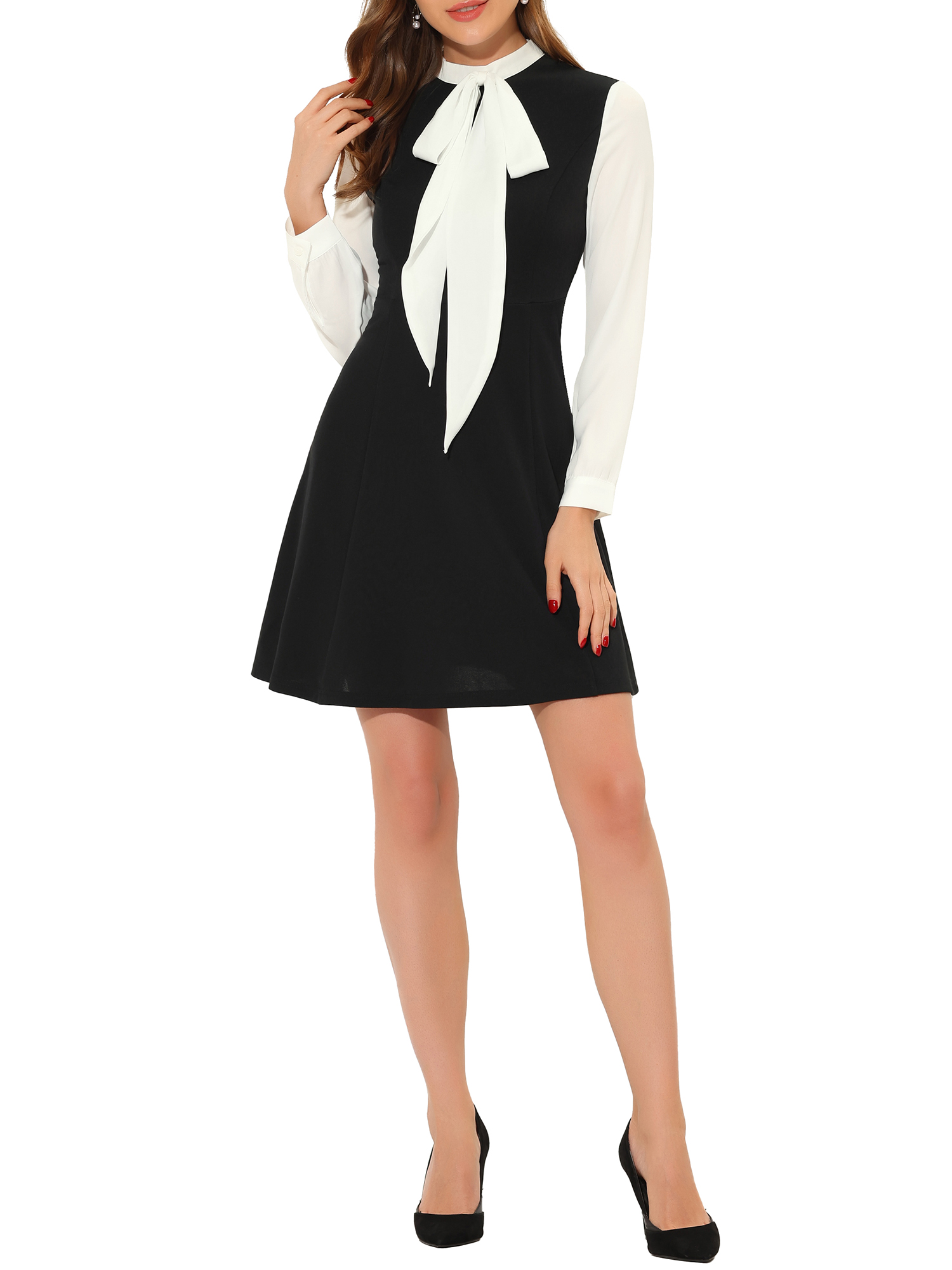 Allegra K Women's Work Office Elegant 3/4 Sleeve V Neck A-Line Dress ...