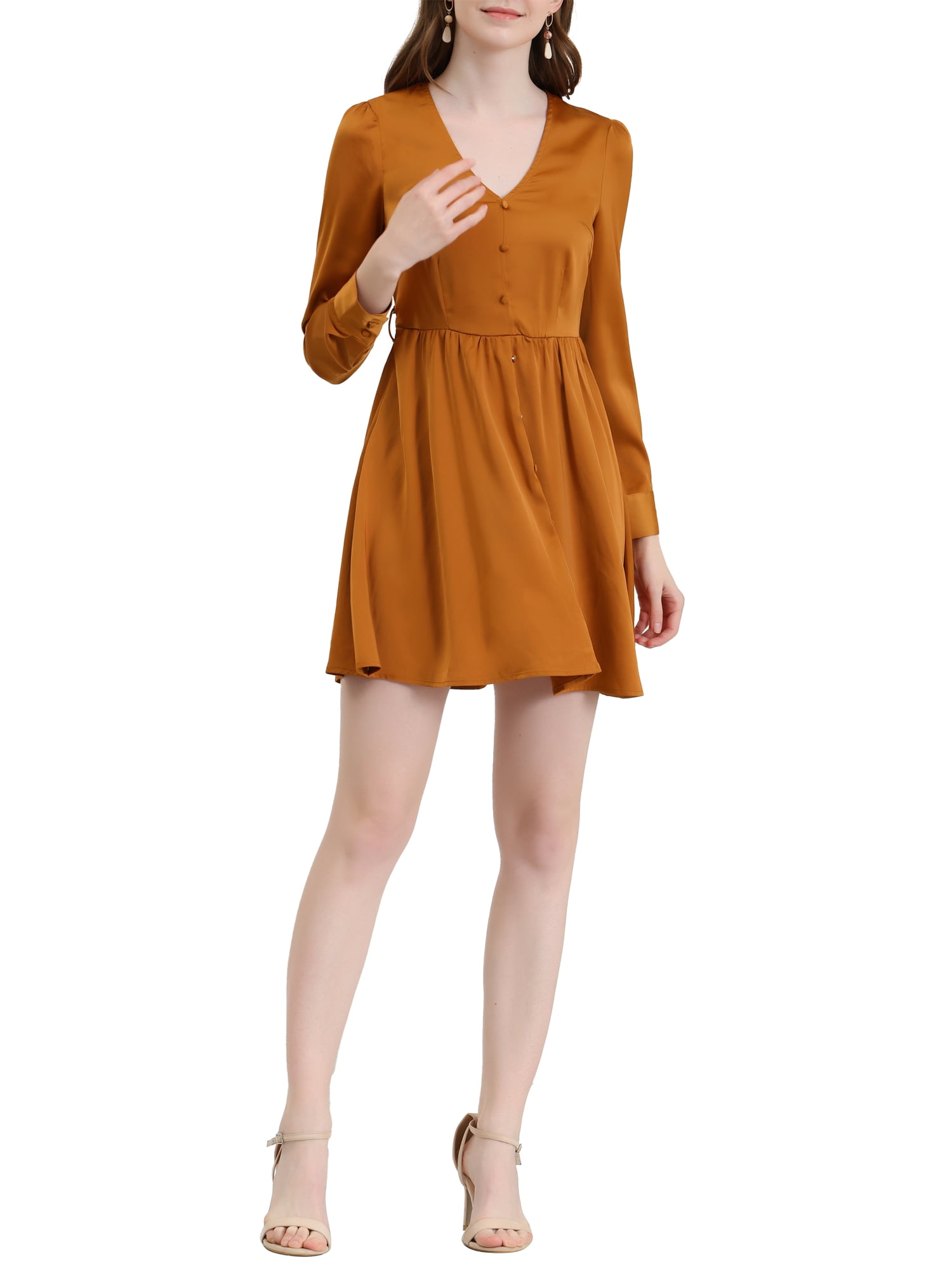 Allegra K Women's Elegant Satin Dresses V Neck A-Line Work Office ...