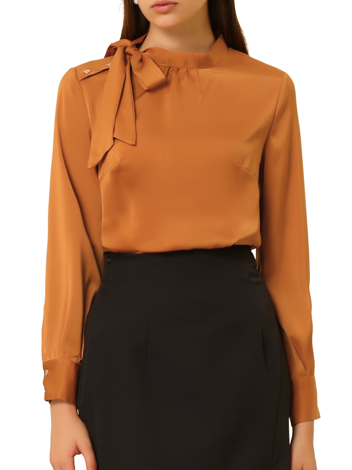 INSPIRE CHIC Women's Elegant Satin Shirt Bow Tie Office Work Blouses ...