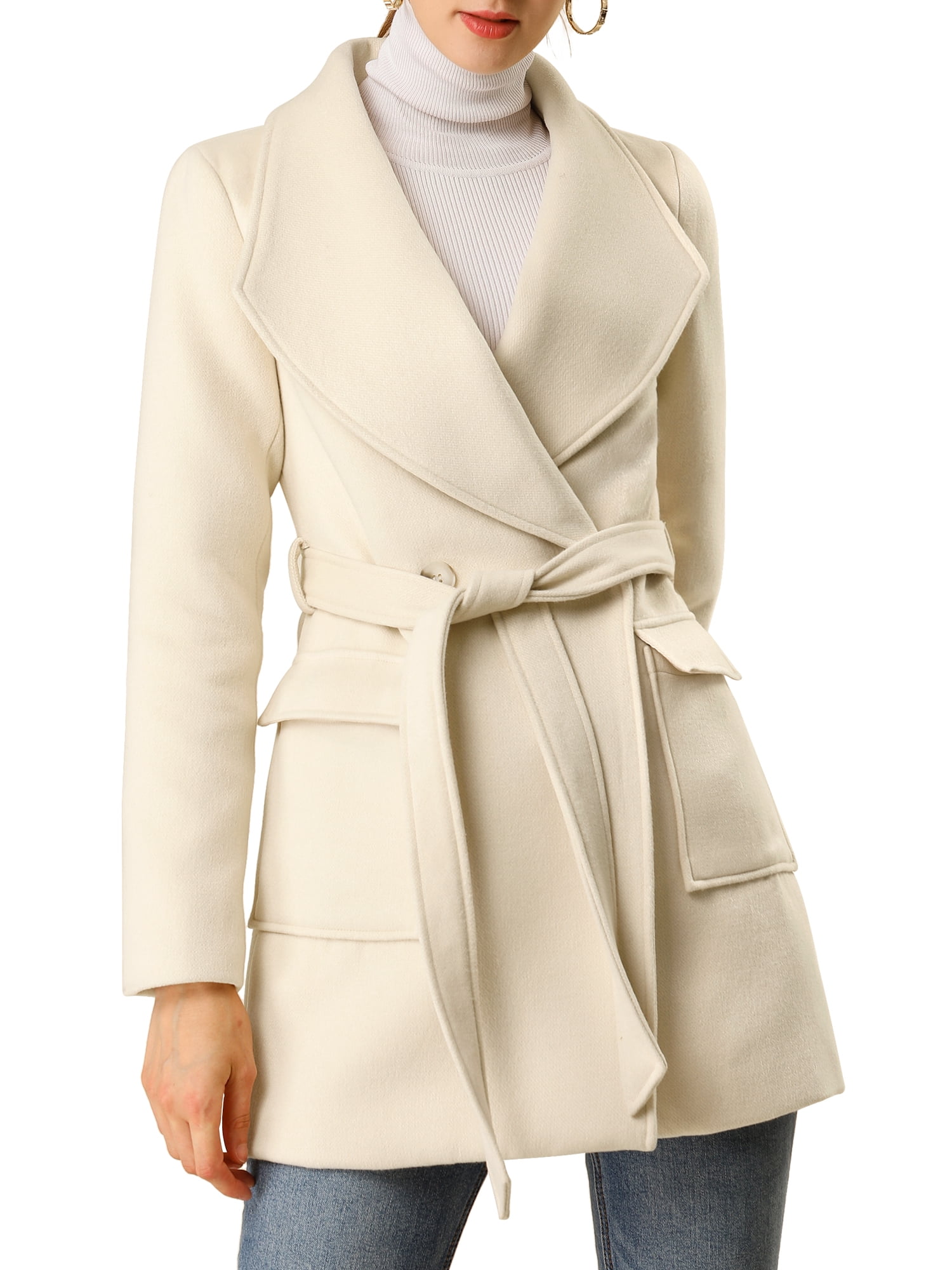 INSPIRE CHIC Women's Elegant Shawl Collar Lapel Belted Long Trenchcoat ...