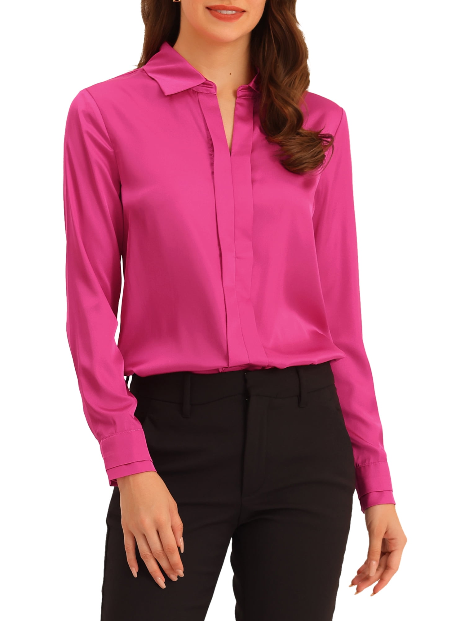 INSPIRE CHIC Women's Elegant Shirts V Neck Point Collar Long Sleeve ...