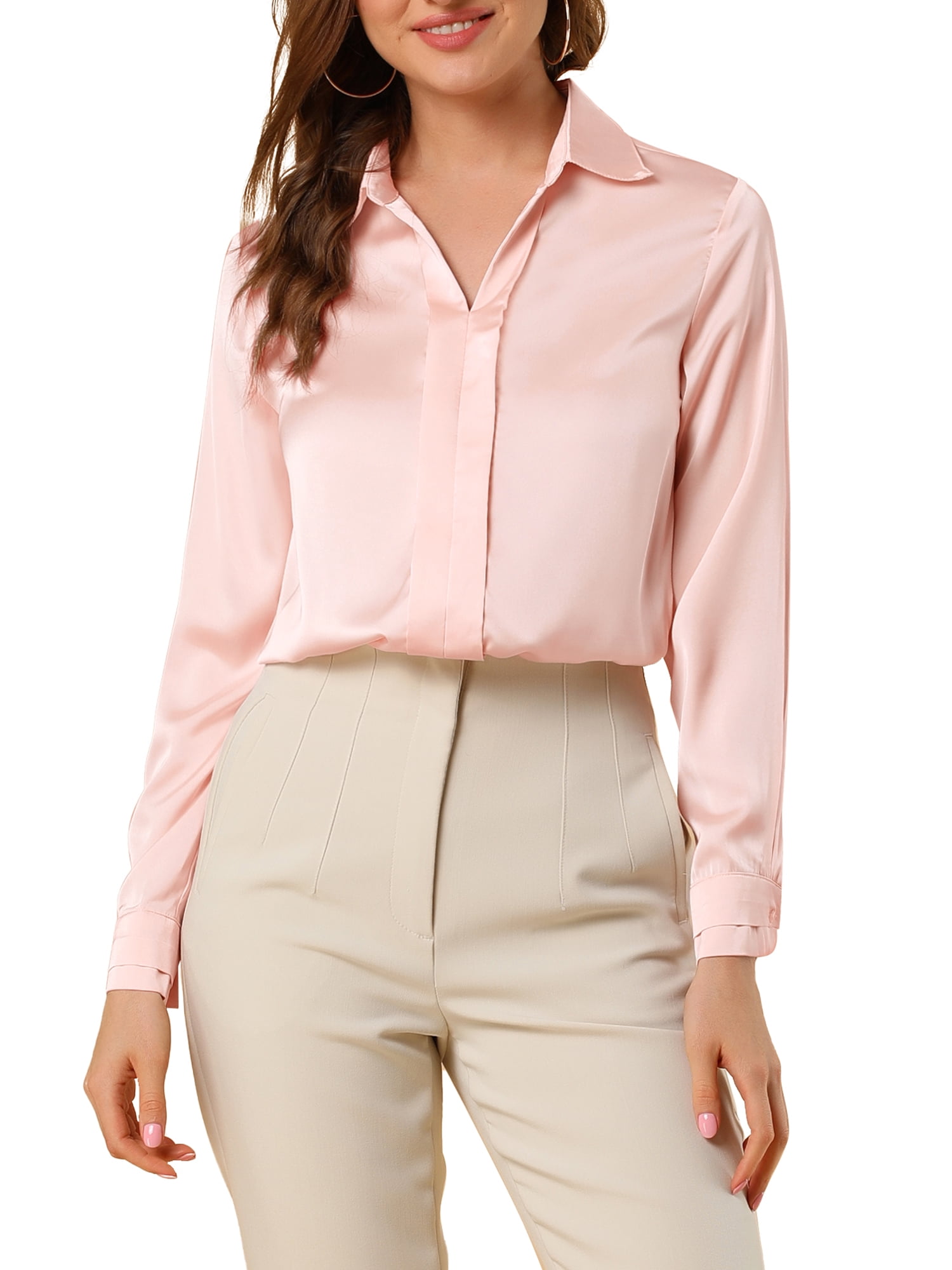 INSPIRE CHIC Inspired Women's Elegant Shirts V Neck Point Collar Long ...