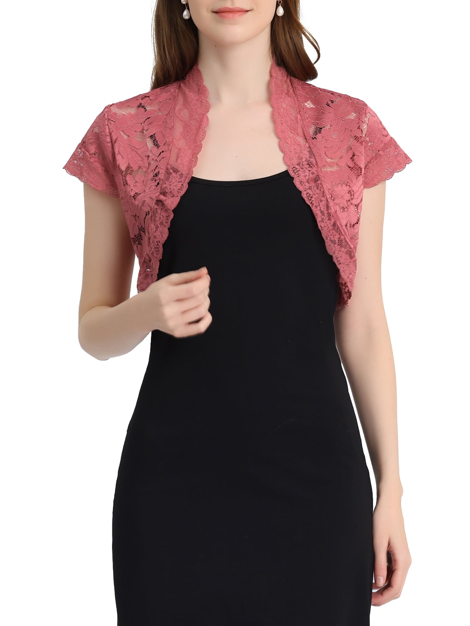 Allegra K Women's Elegant Short Sleeve Sheer Floral Lace Shrug Tops ...