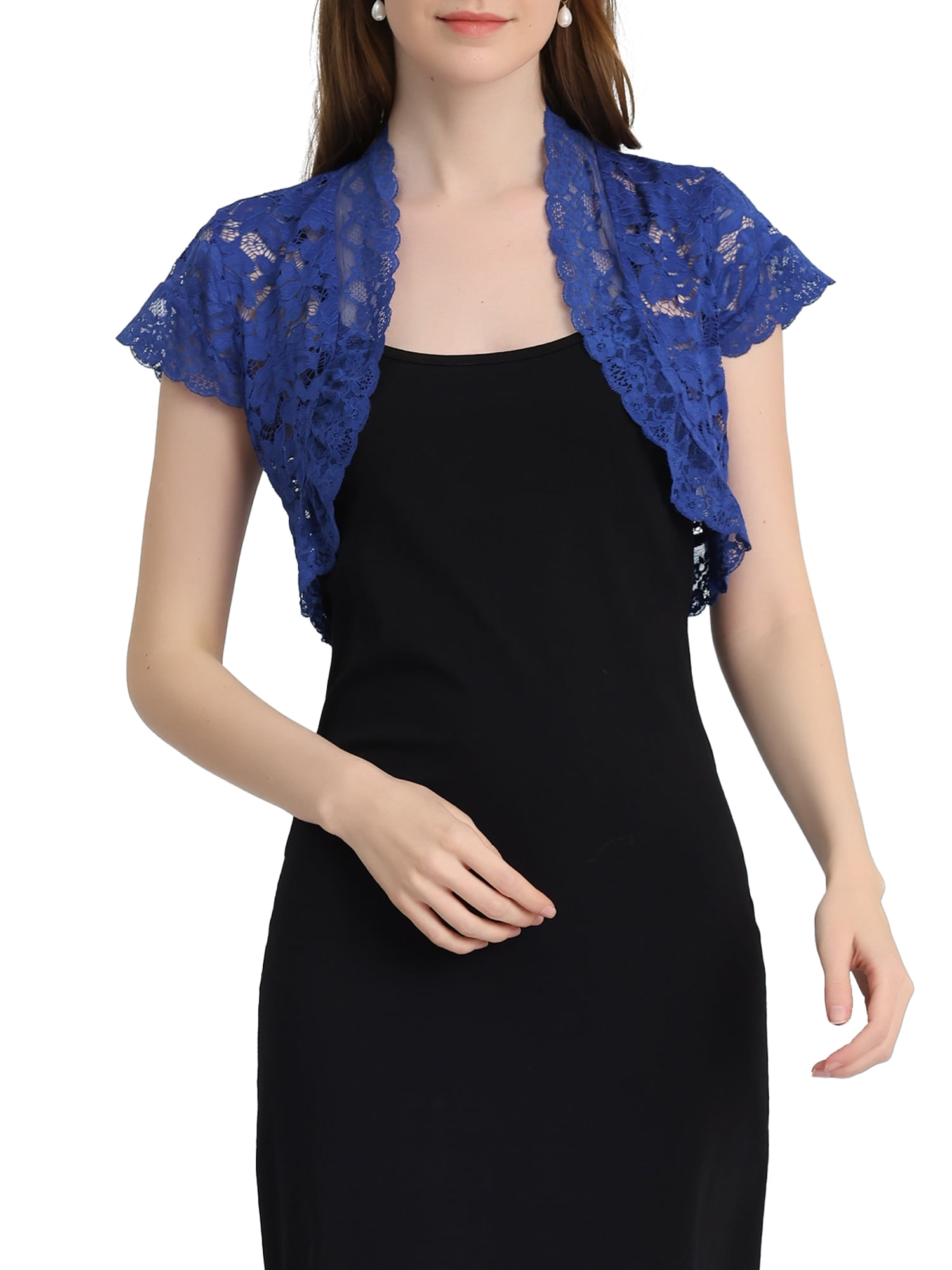 Allegra K Women's Elegant Short Sleeve Sheer Floral Lace Shrug Tops ...