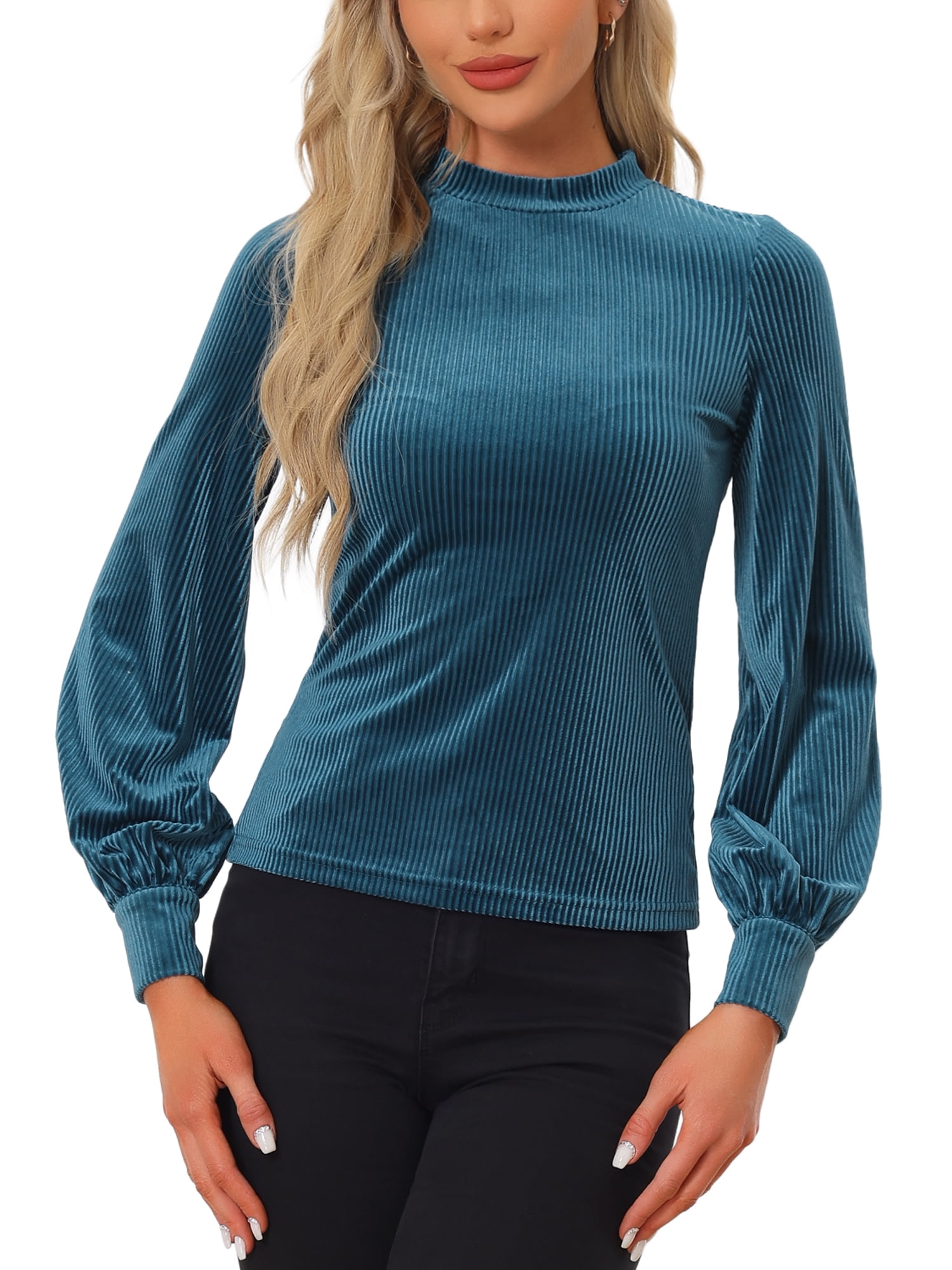 INSPIRE CHIC Women's Elegant Velvet Top Crew Neck Puff Long Sleeve ...