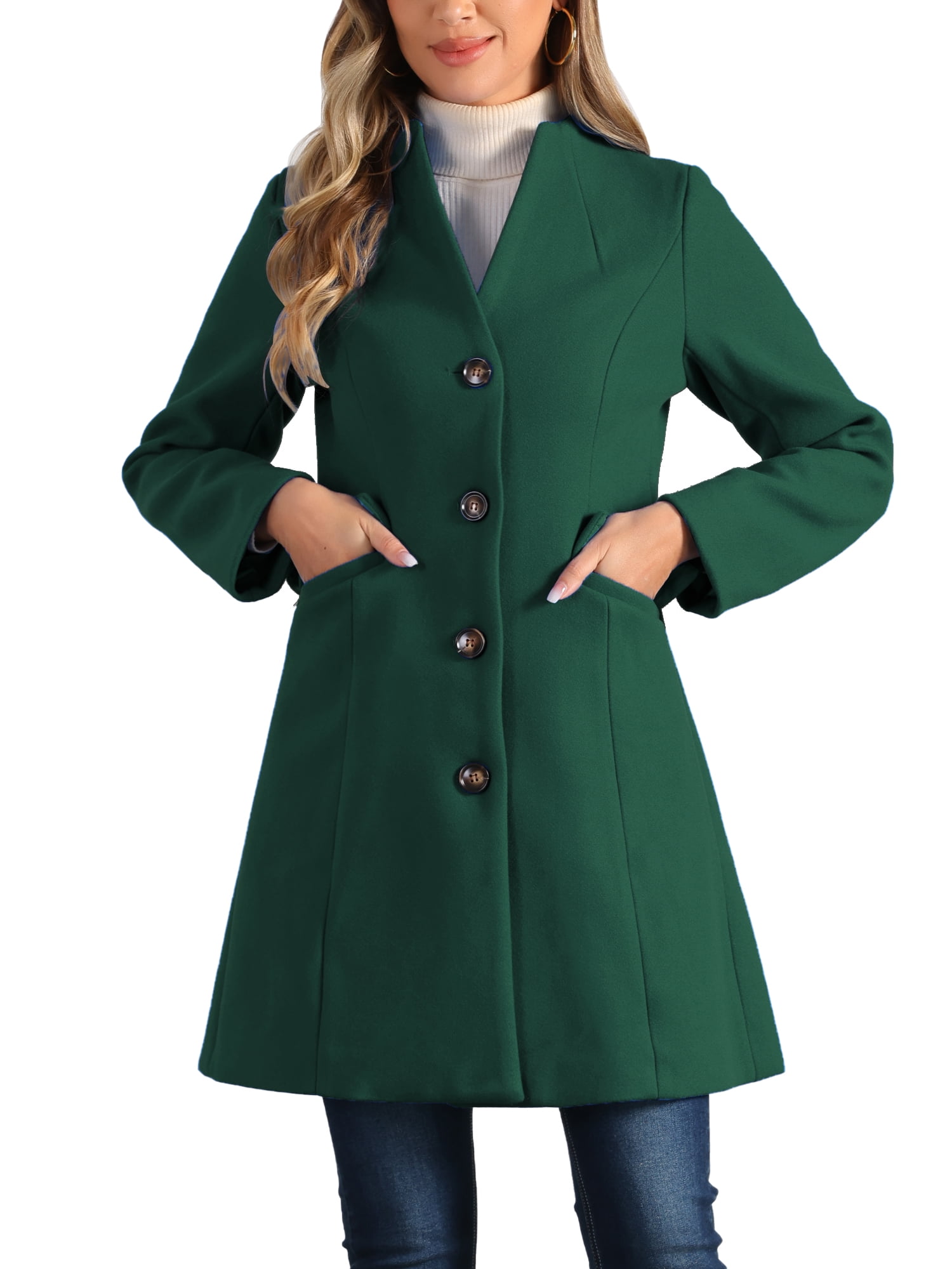 INSPIRE CHIC Women's Elegant Winter V Neck Long Sleeve Single Breasted ...