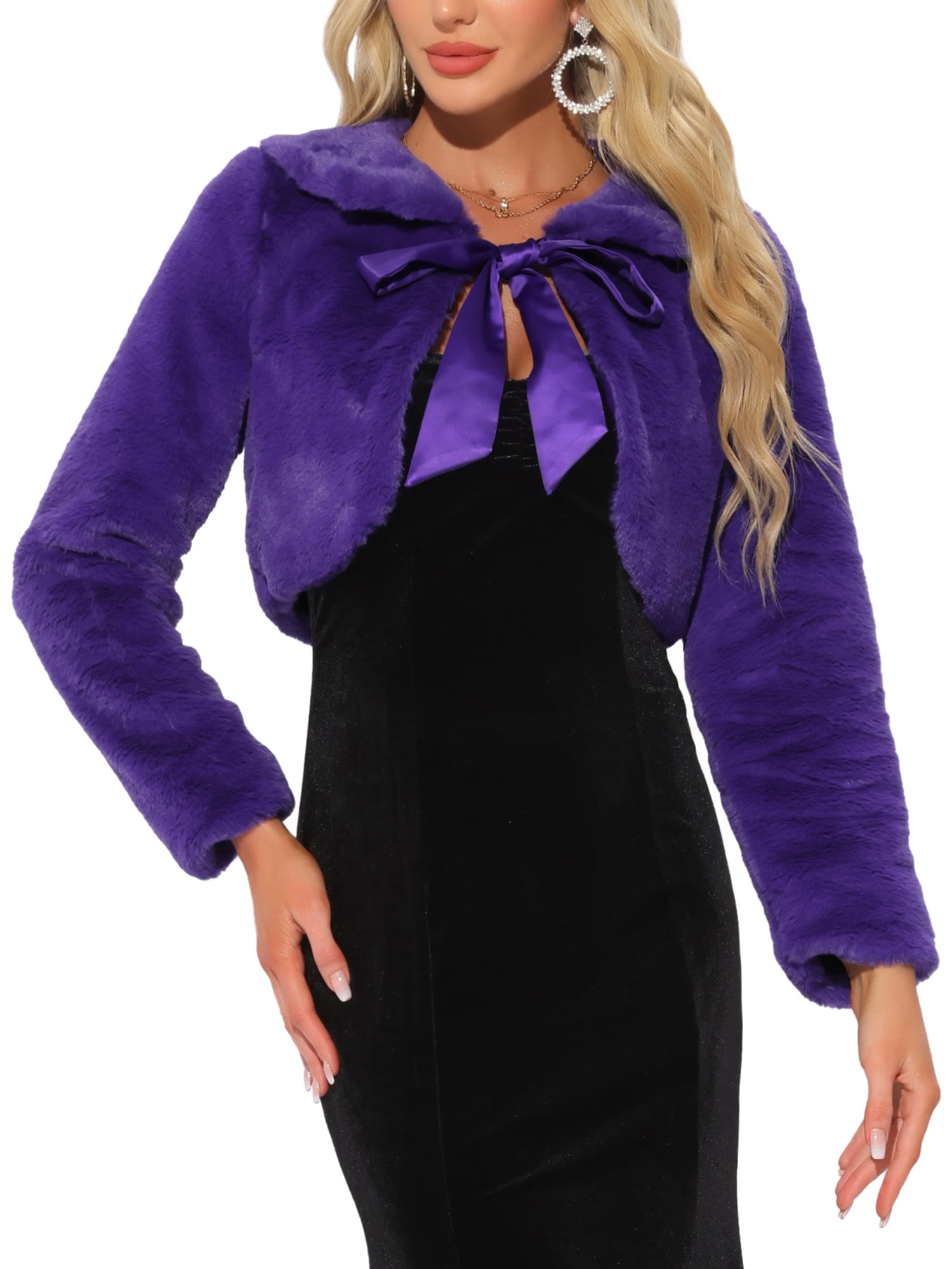 INSPIRE CHIC Women's Faux Fur Bolero Shrug Crop Jacket Evening Bow Tie ...