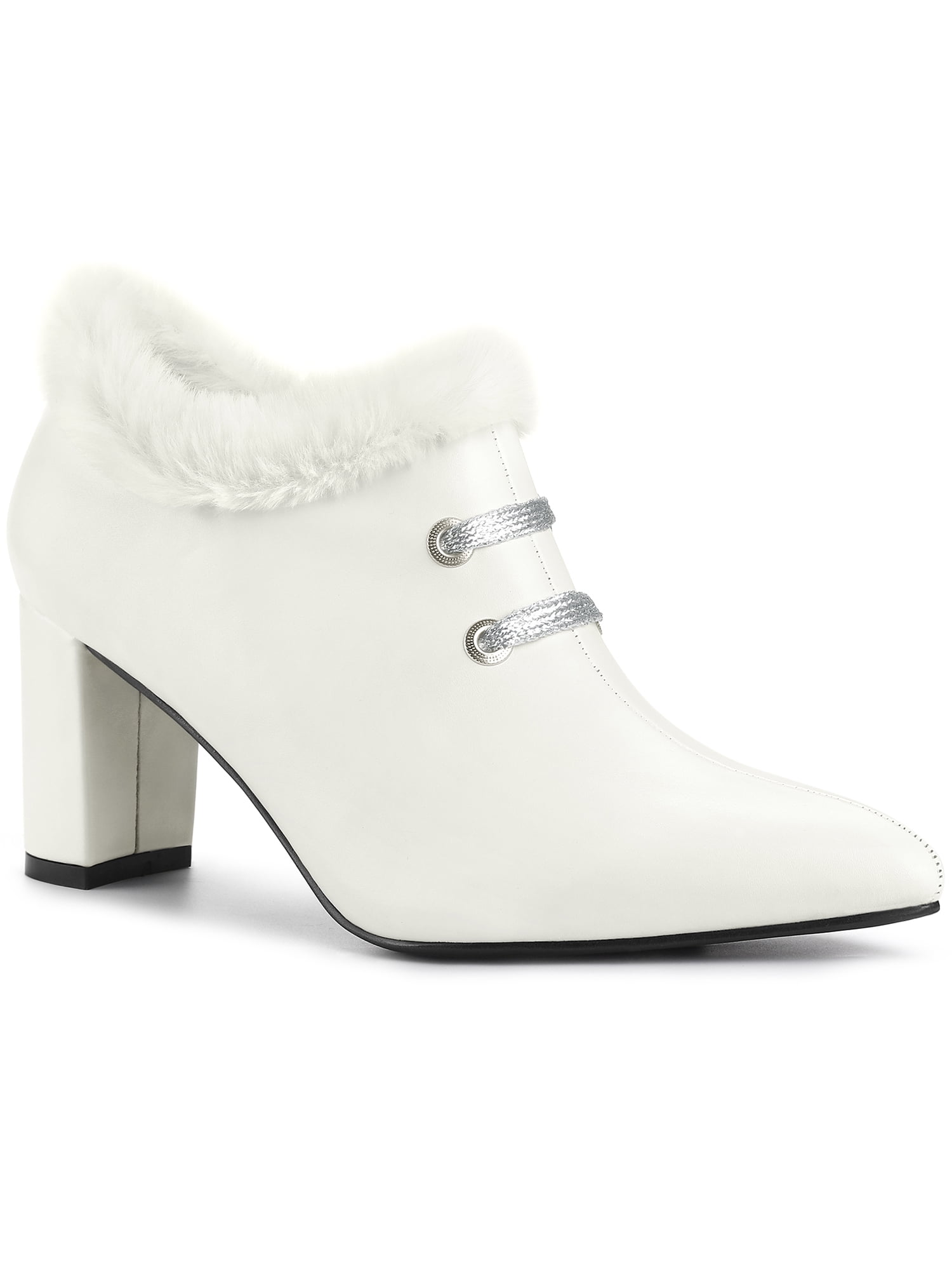 Allegra K Women's Faux Fur Buckle Block Heel Ankle Boot - Walmart.com