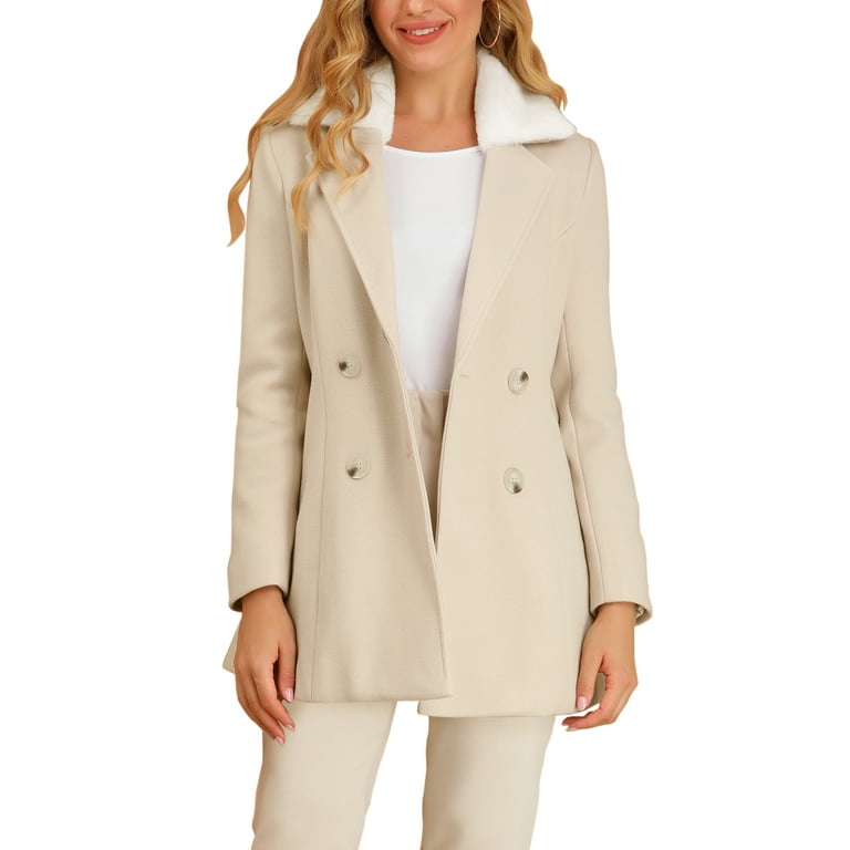 Allegra K Women's Faux Fur Notched Lapel Double Breasted Mid Allegra K Women's Faux Fur Notched Lapel Double Breasted Mid