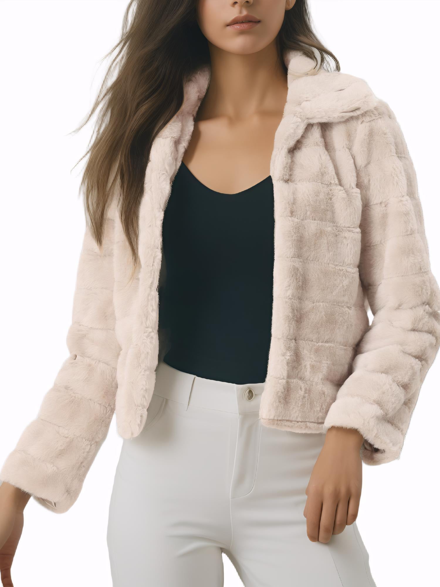Allegra K Women's Faux Fur Jacket with Turn Down Collar, Open Front ...