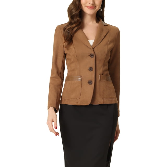 Allegra K Women's Faux Suede Lapel Collar Button Down Long Sleeve ...