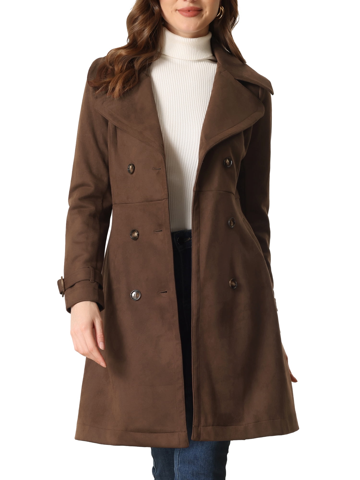 INSPIRE CHIC Women's Faux Suede Notched Lapel Strap Cuff Solid Double ...