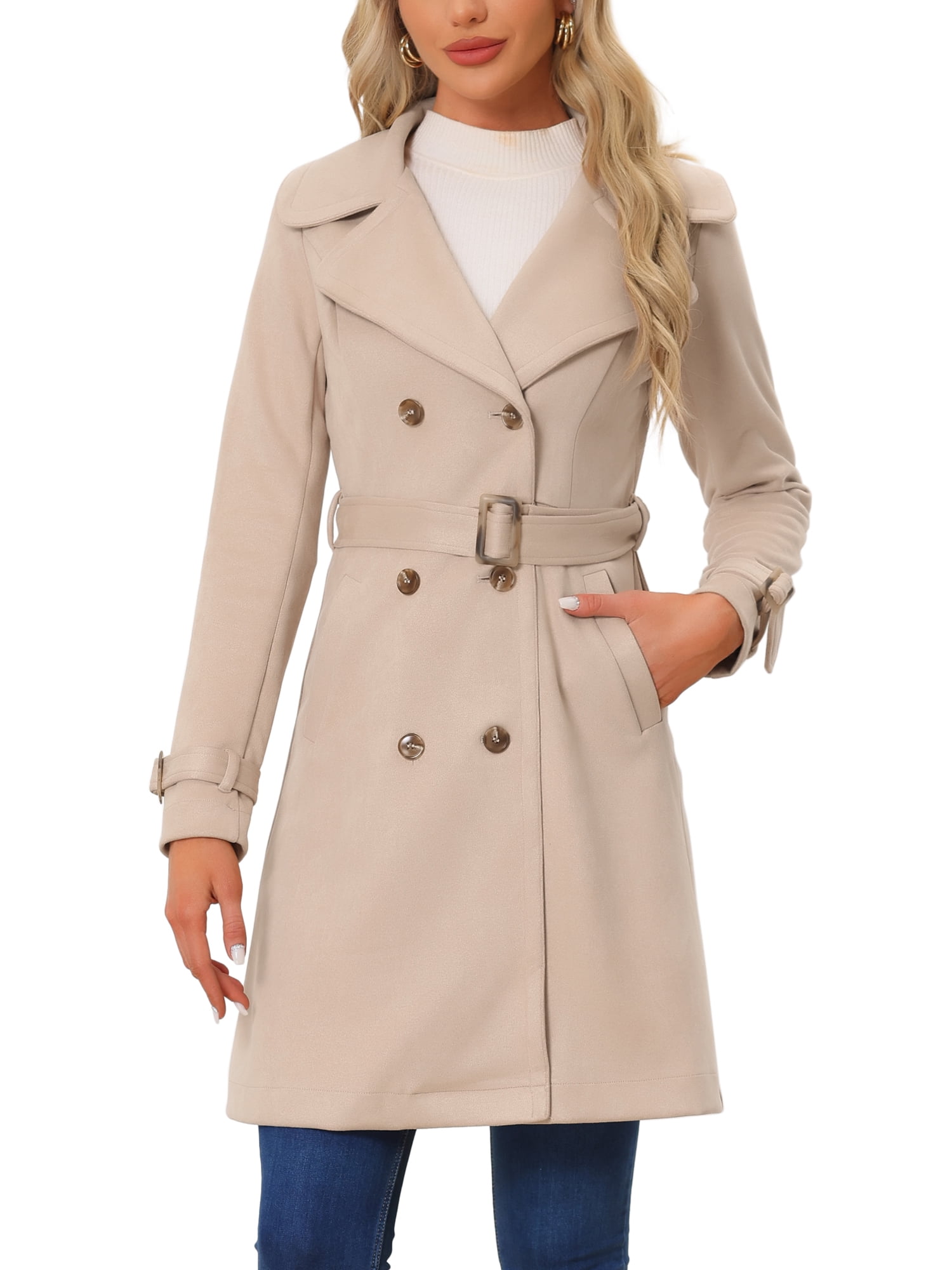 INSPIRE CHIC Women's Faux Suede Notched Lapel Strap Cuff Solid Double ...