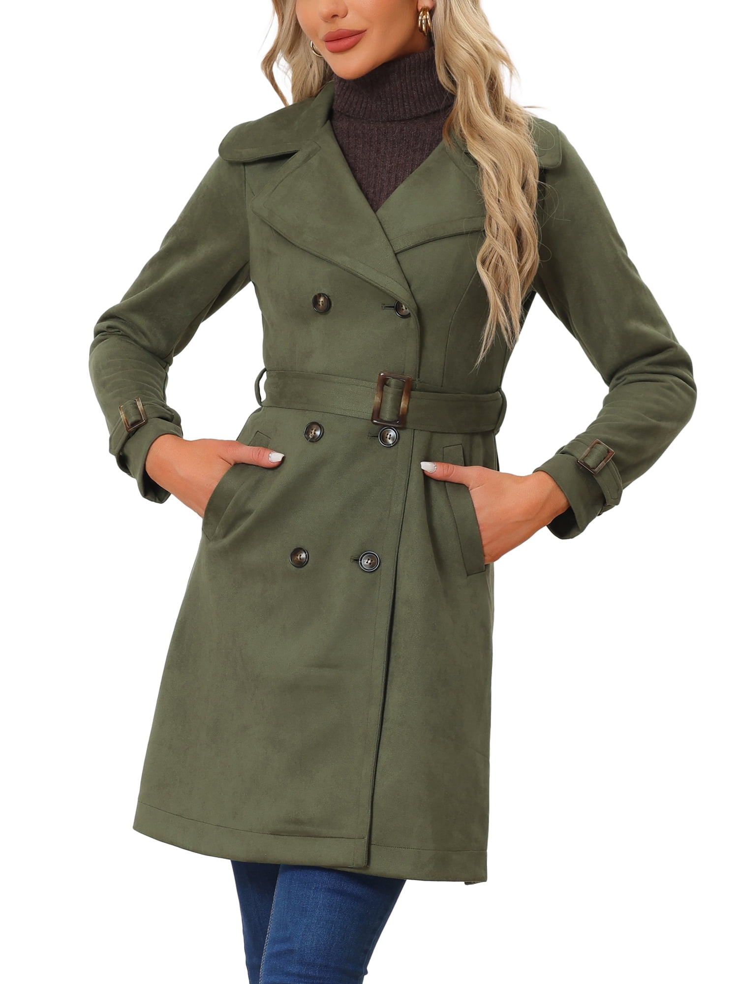 Allegra K Women's Faux Suede Notched Lapel Strap Cuff Solid Double ...