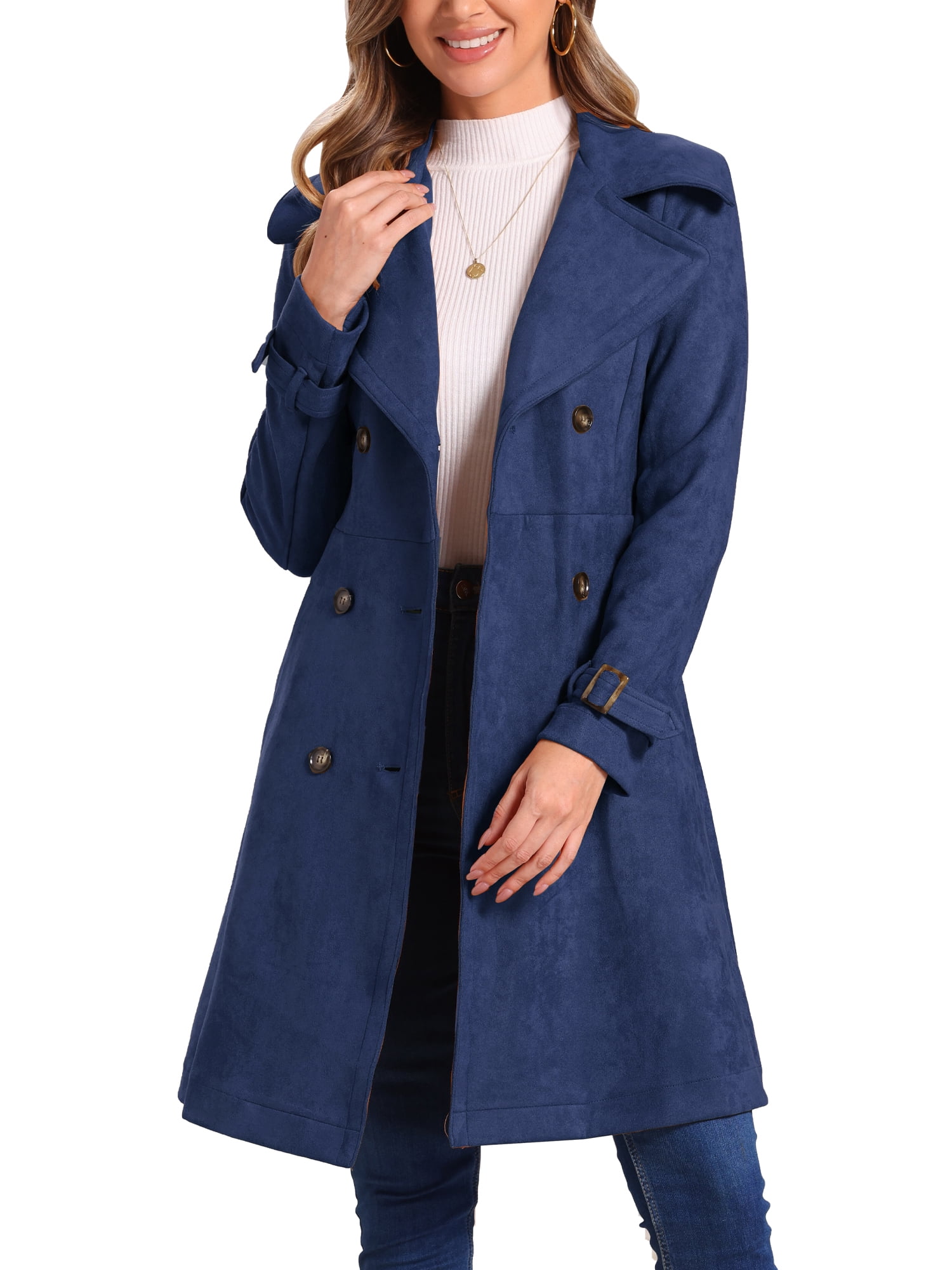 INSPIRE CHIC Women's Faux Suede Notched Lapel Strap Cuff Solid Double ...