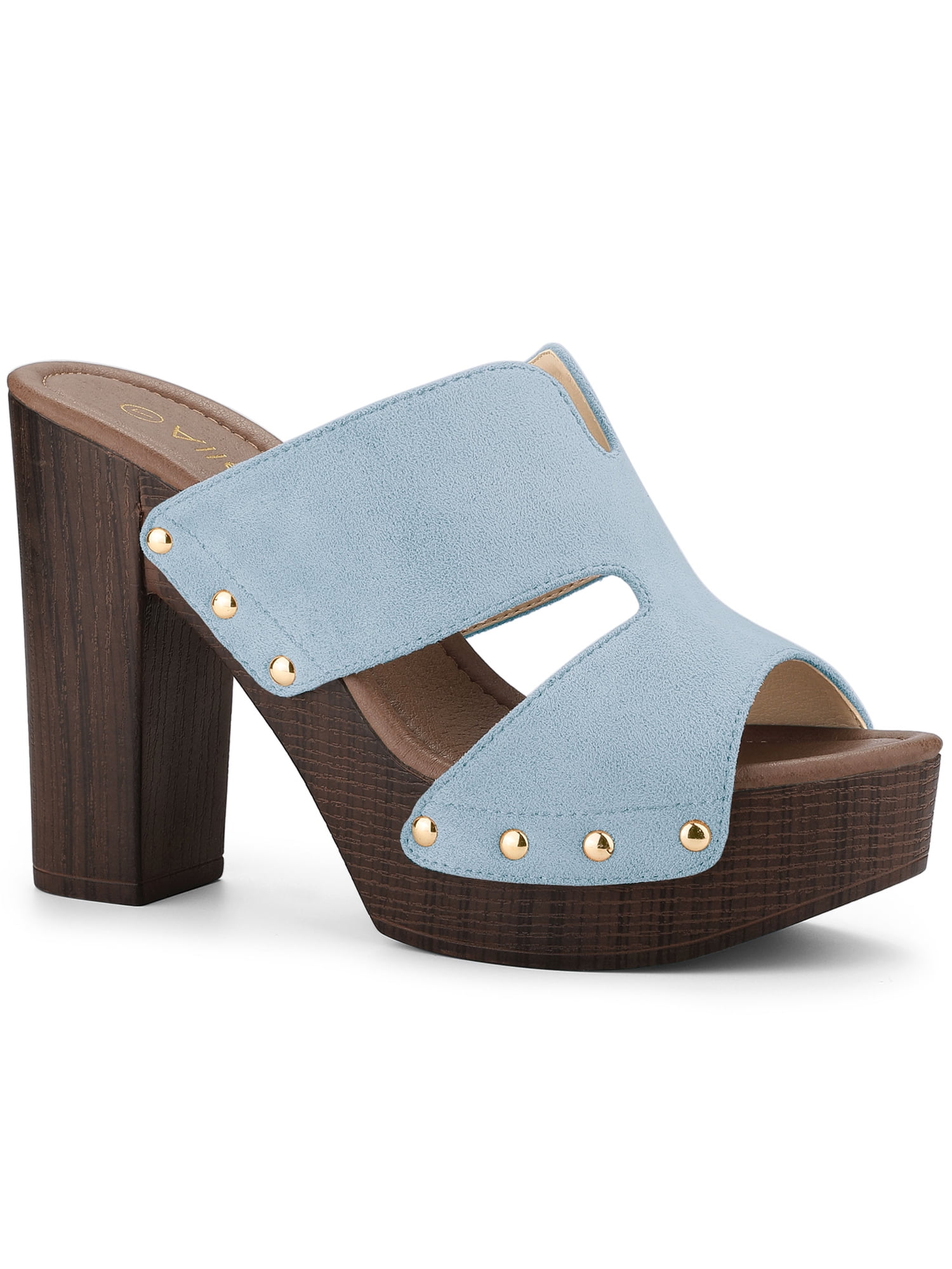 Allegra K Women's Faux Suede Platform High Block Heel Slides Sandals ...