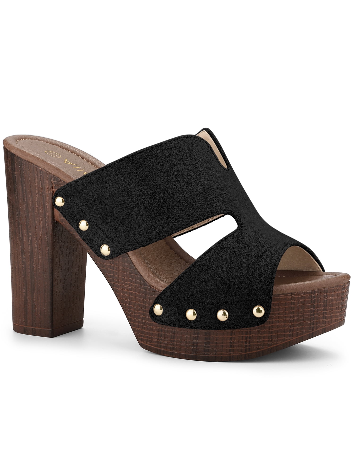 BLISSFUL STEP Women's Faux Suede Platform High Block Heel Slides ...