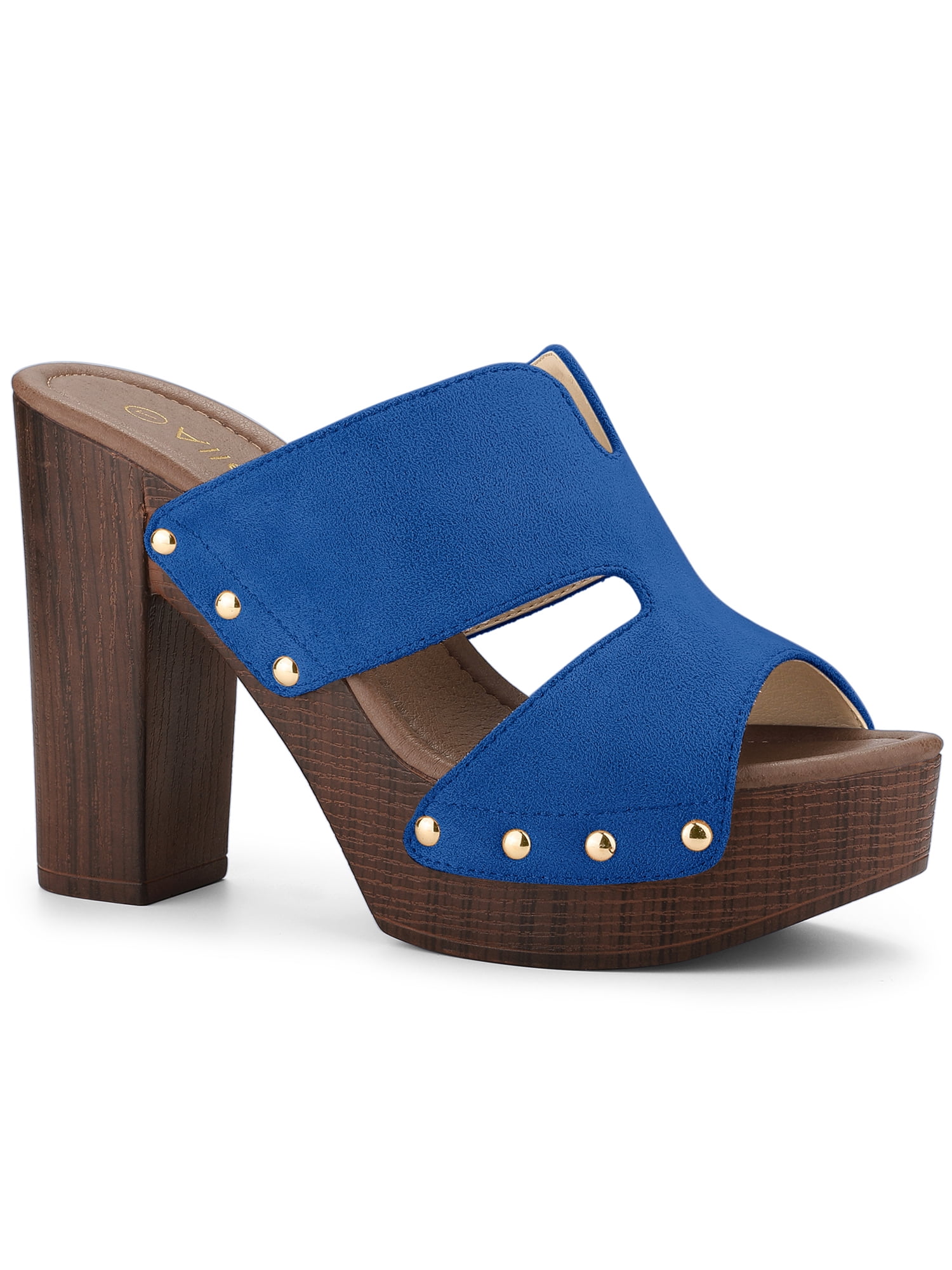 BLISSFUL STEP Women's Faux Suede Platform High Block Heel Slides ...