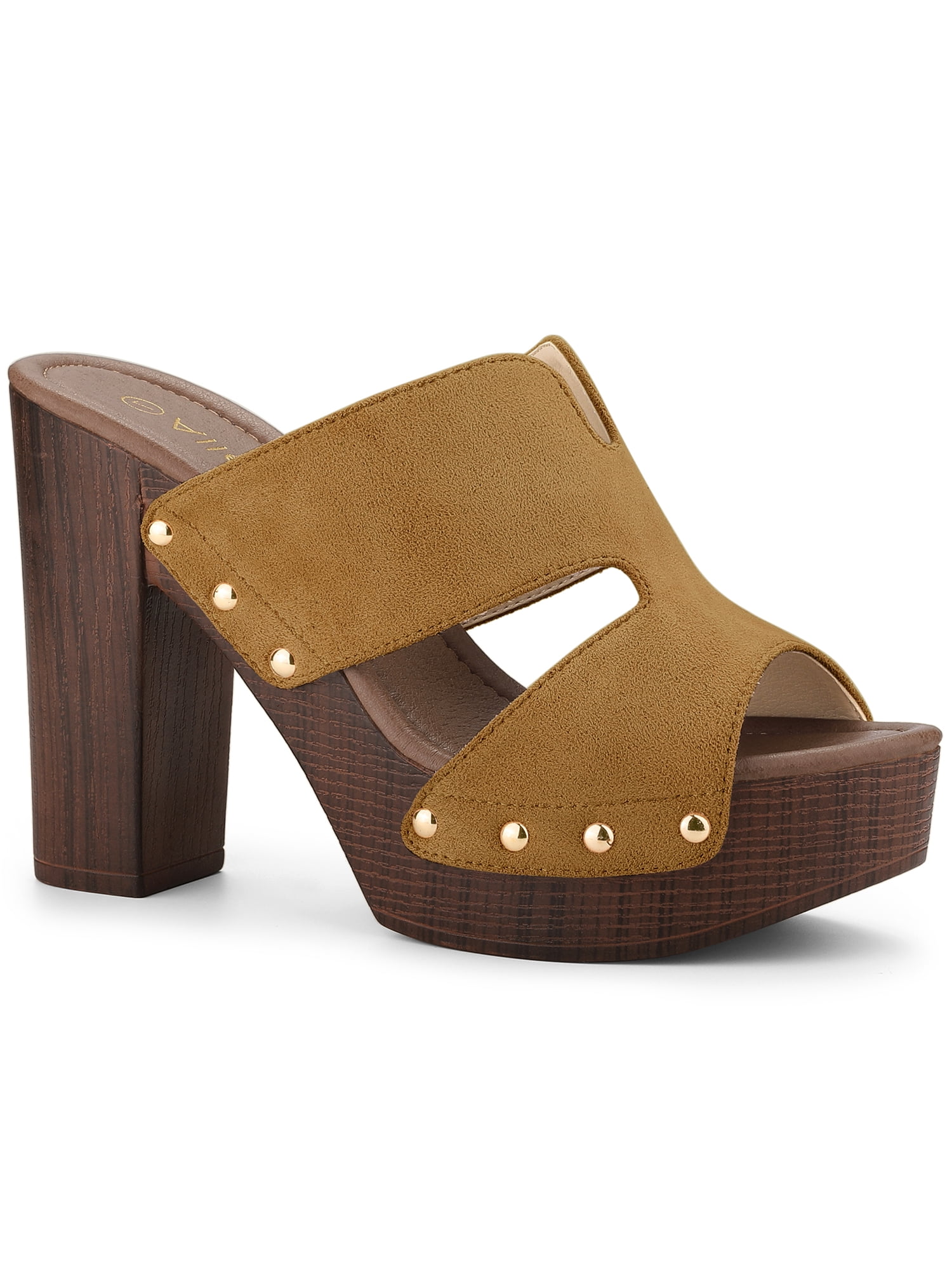 BLISSFUL STEP Women's Faux Suede Platform High Block Heel Slides ...