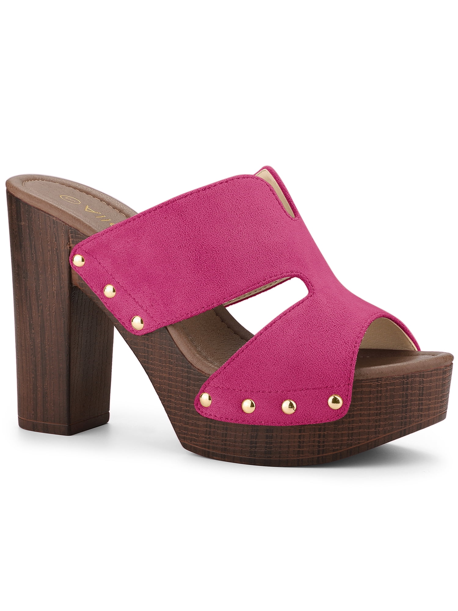 BLISSFUL STEP Women's Faux Suede Platform High Block Heel Slides ...