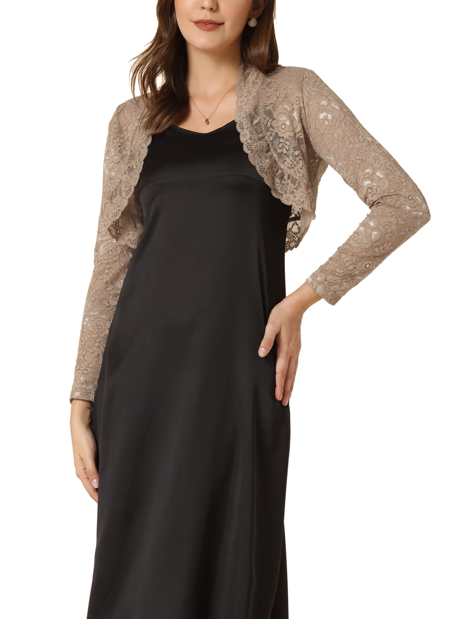 INSPIRE CHIC Women's Floral Lace Sheer Open Front Bolero Shrug Cropped ...