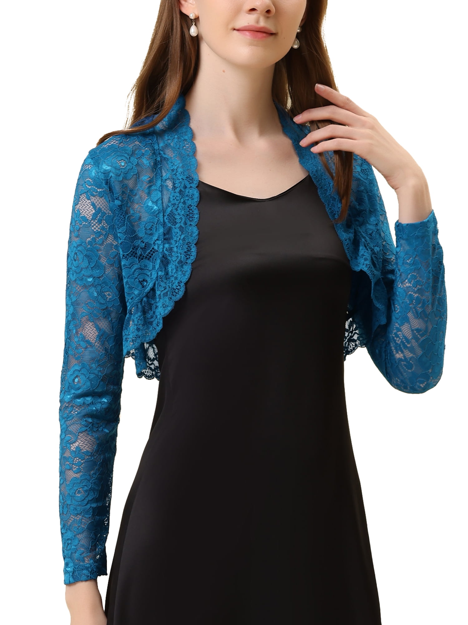 INSPIRE CHIC Women's Floral Lace Sheer Open Front Bolero Shrug Cropped ...
