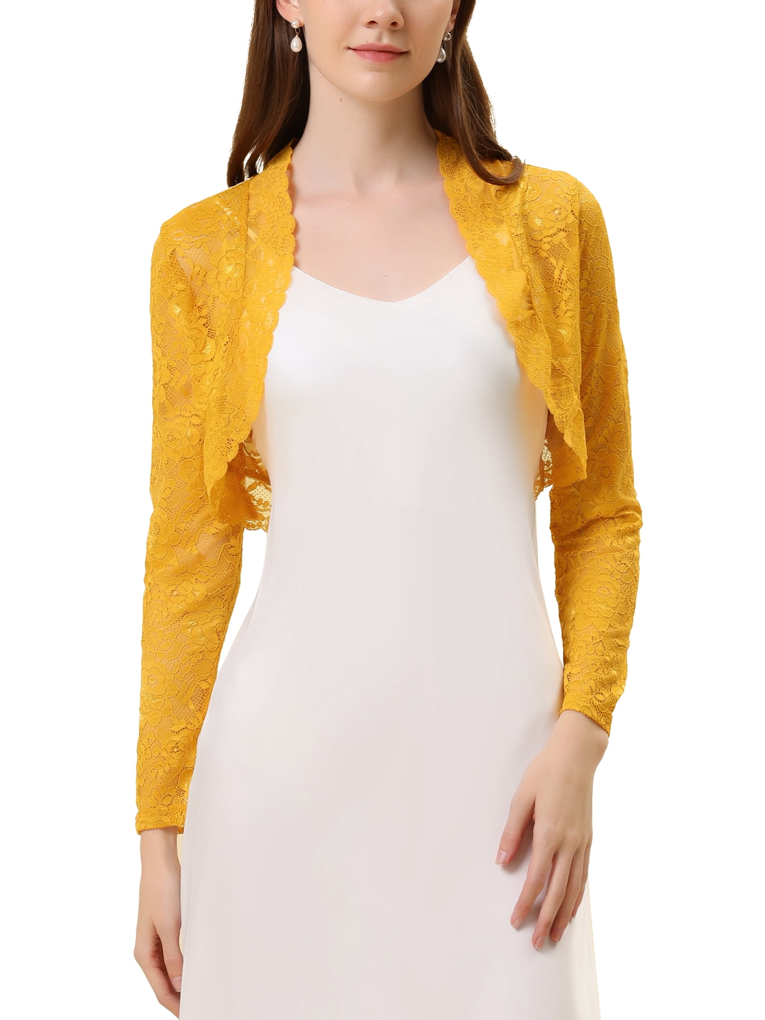 Allegra K Women's Floral Lace Sheer Open Front Bolero Shrug Cropped ...