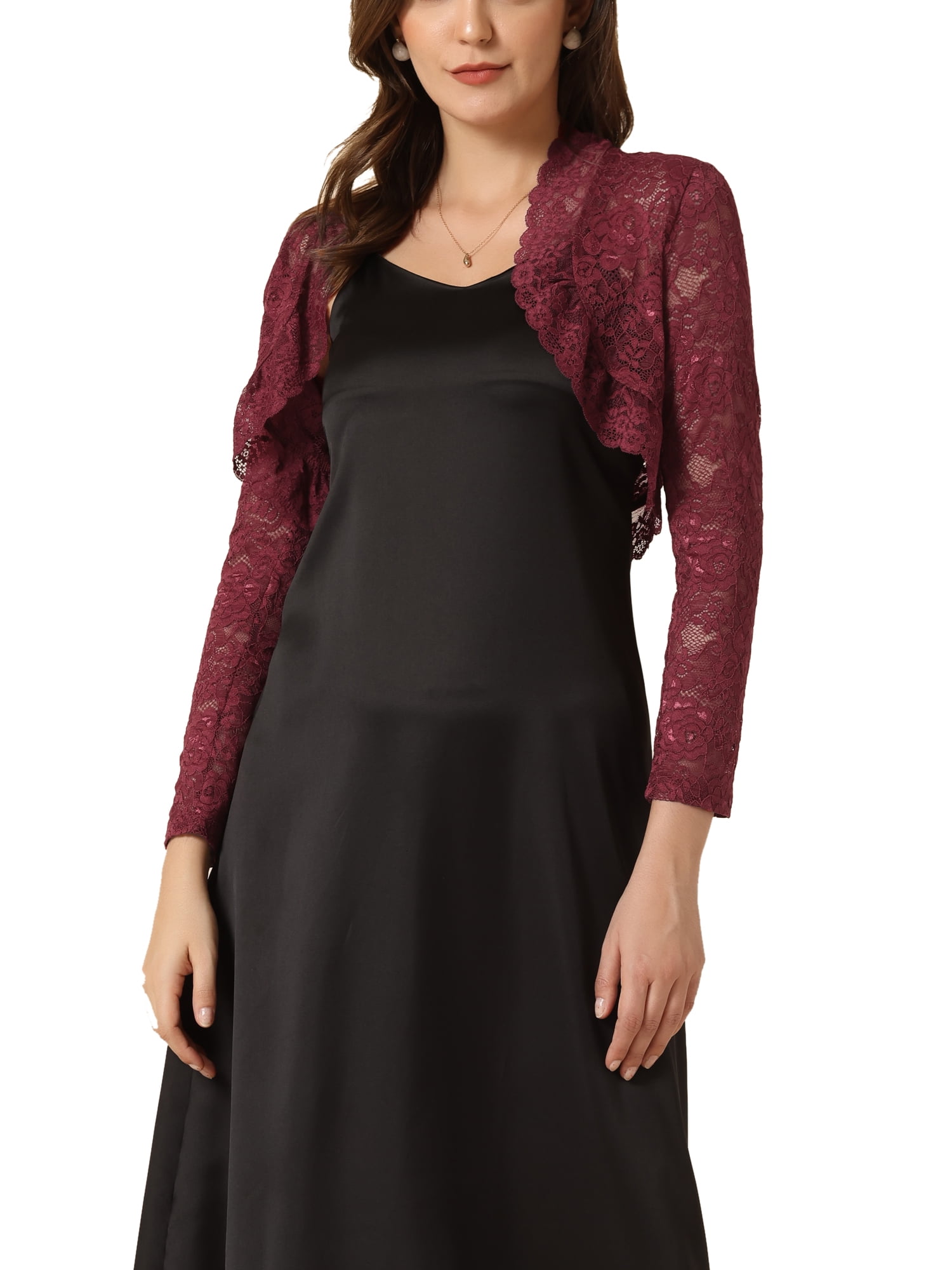 Allegra K Women's Floral Lace Sheer Open Front Bolero Shrug Cropped ...