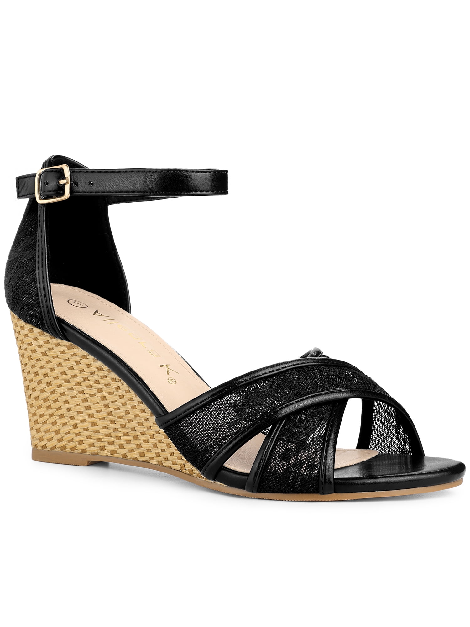 BLISSFUL STEP Women's Floral Mesh Lace Wedges Sandals - Walmart.com