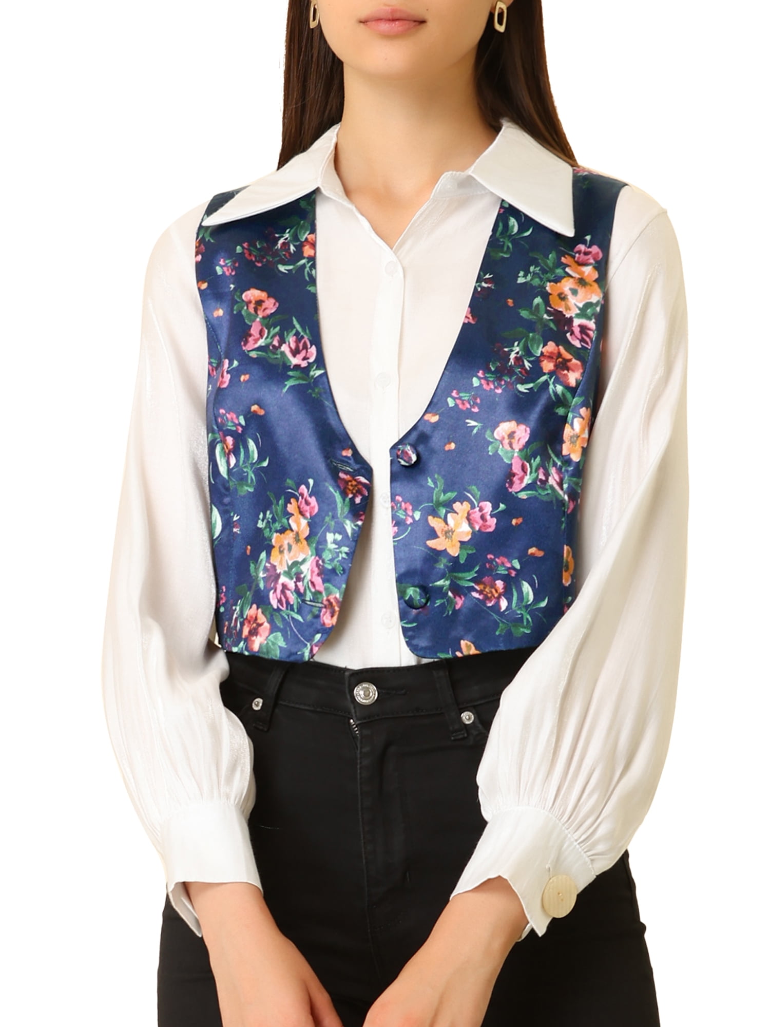 INSPIRE CHIC Women's Floral Pattern V Neck Sleeveless Button Satin ...