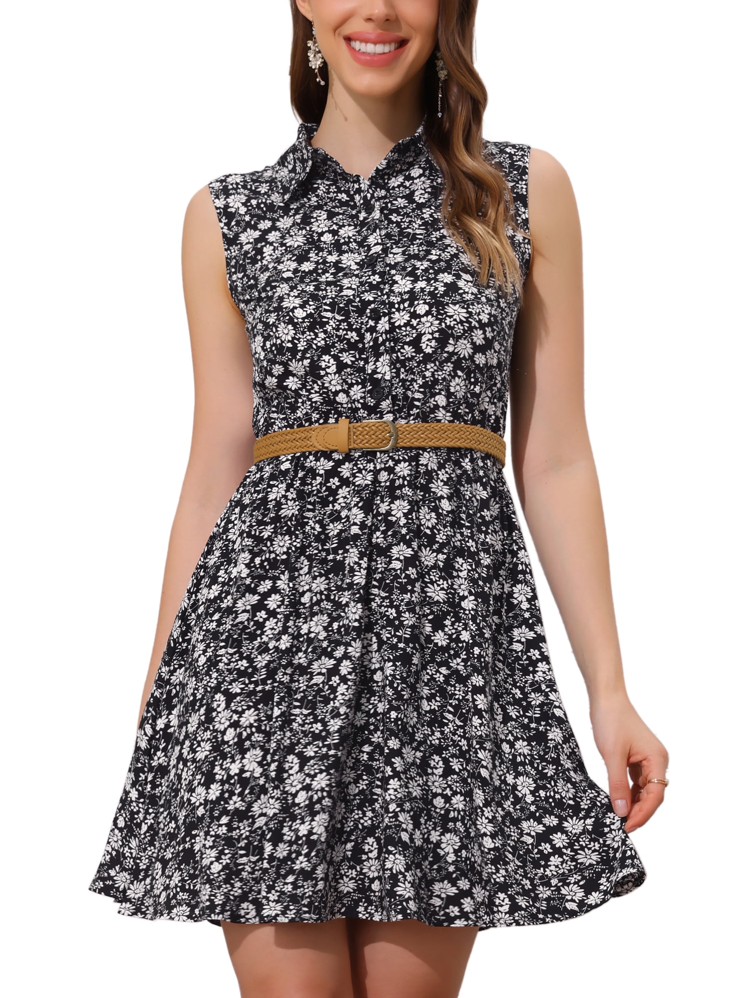 INSPIRE CHIC Women's Floral Printed Half Placket Knee Length Sleeveless ...