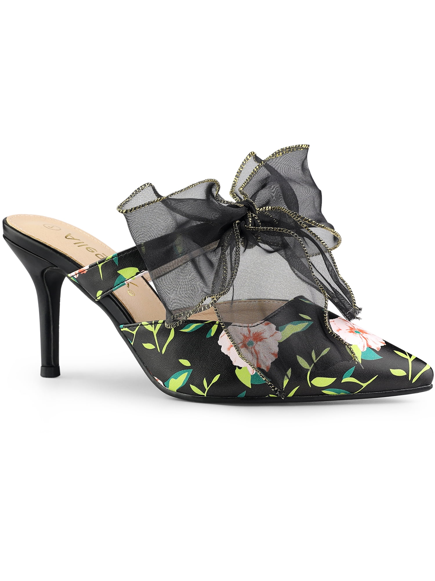 BLISSFUL STEP Women's Shoes Floral Printed Lace Strap Stiletto Heels ...